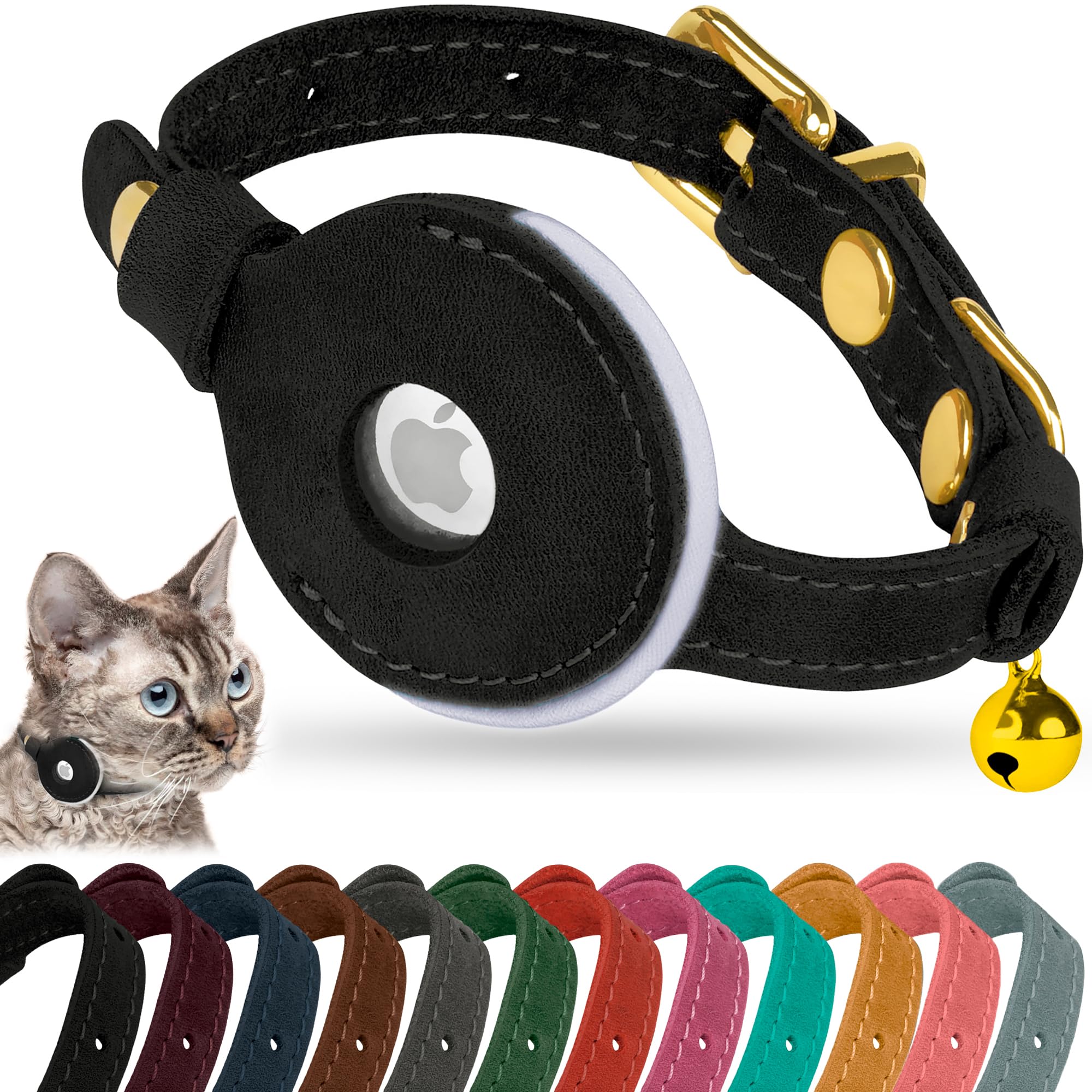 Leash Valley Refurbished Excellent Reflective Leather Airtag Cat Collar ...