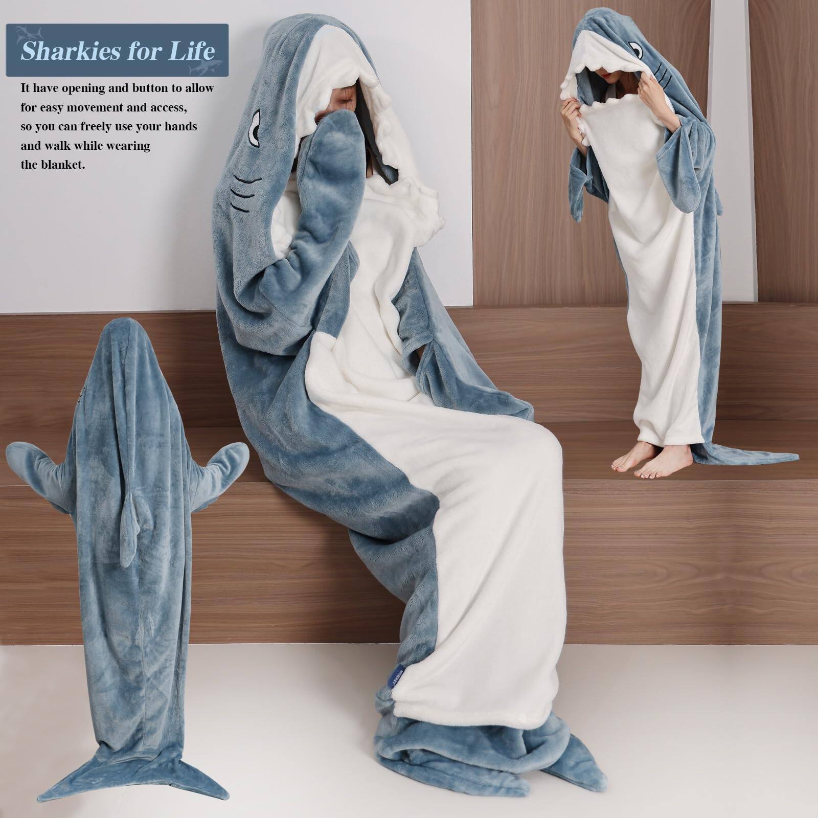 Dapper Styles Shark Blanket For Adult Super Soft Cozy Flanne Wearable ...