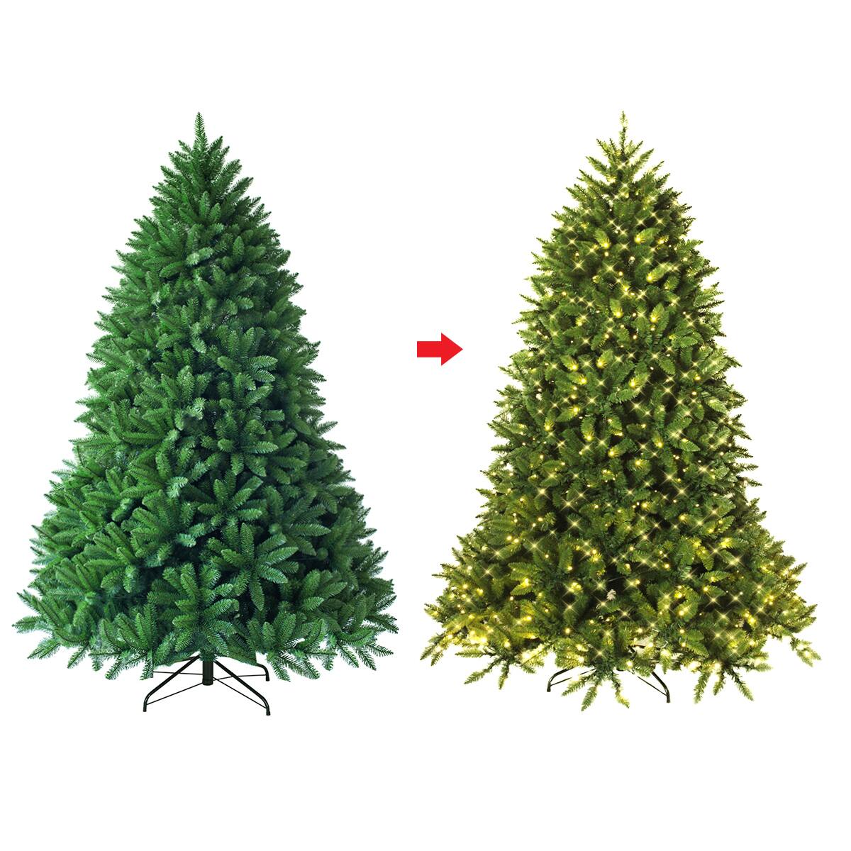 Costway 5ft Pre lit PVC Christmas Fir Tree Hinged 8 Flash Modes Green ...