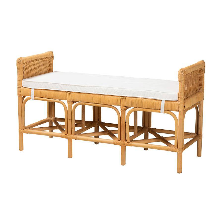 bali & pari Nairi Modern Bohemian Natural Brown Rattan Bench White ...