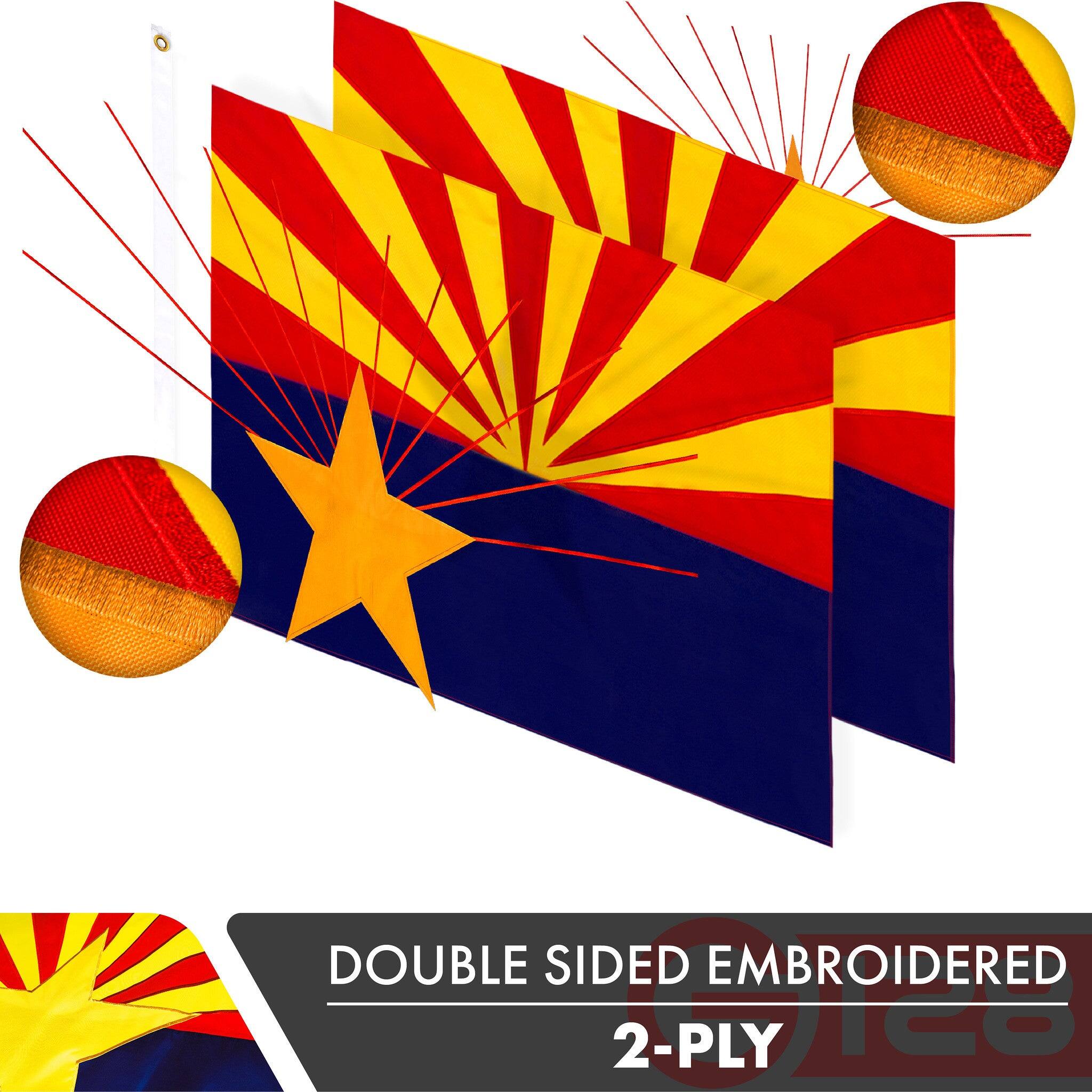 G128 Arizona State Flag 3x5 ft 2 Pack Double Sided Embroidered ...