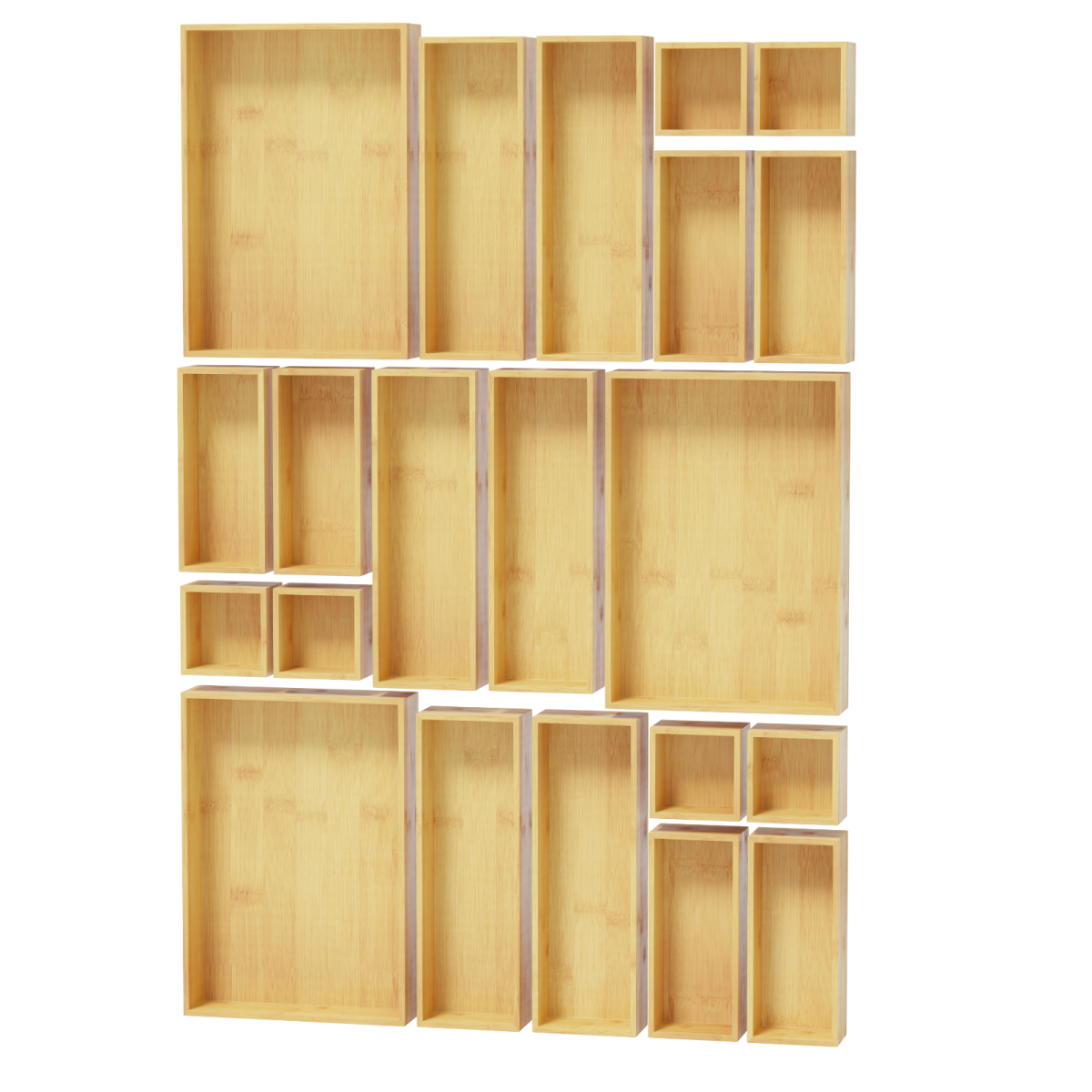 Tooloton Bamboo Drawer Organizer Set, 21 Piece Wooden Trays for Kitchen ...