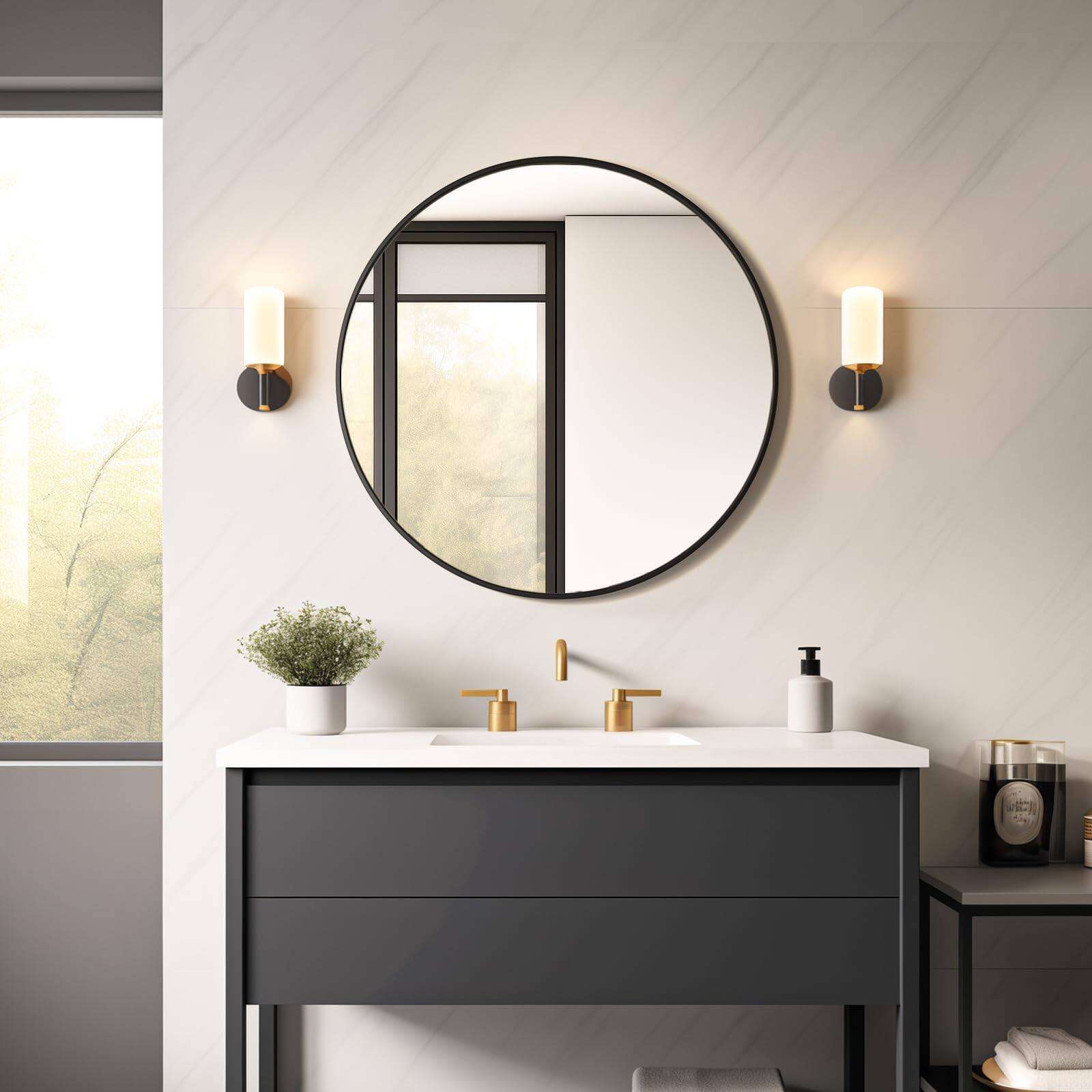 Comfort Essence Bathroom Mirrors For Over Sink Circle Mirror With Metal ...