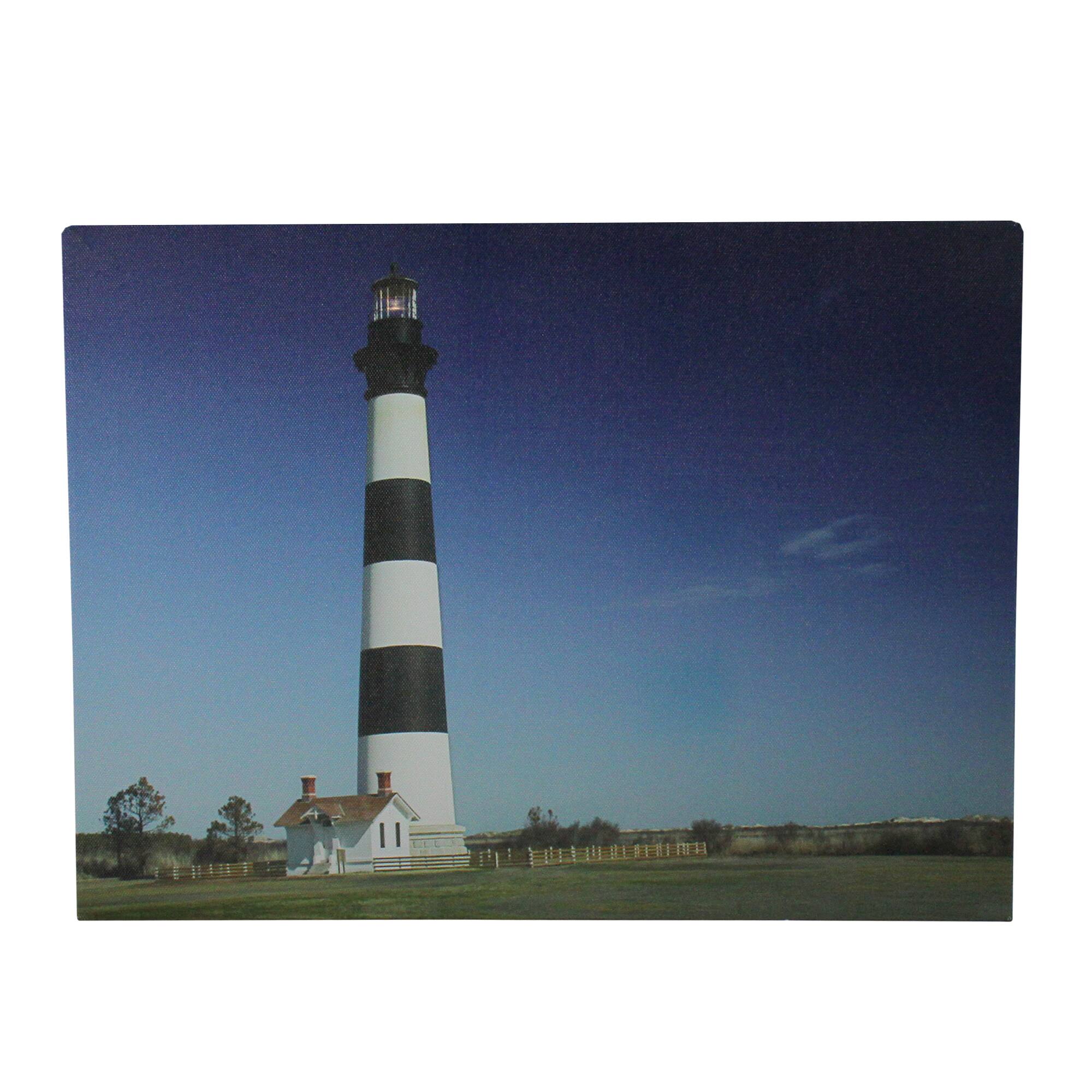 Northlight LED Lighted Black and White Striped Lighthouse with Ombre ...
