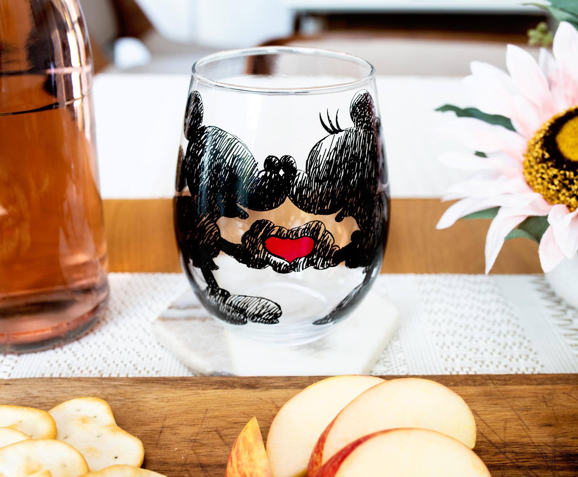 Silver Buffalo Disney Mickey and Minnie Mouse Teardrop Stemless Wine ...