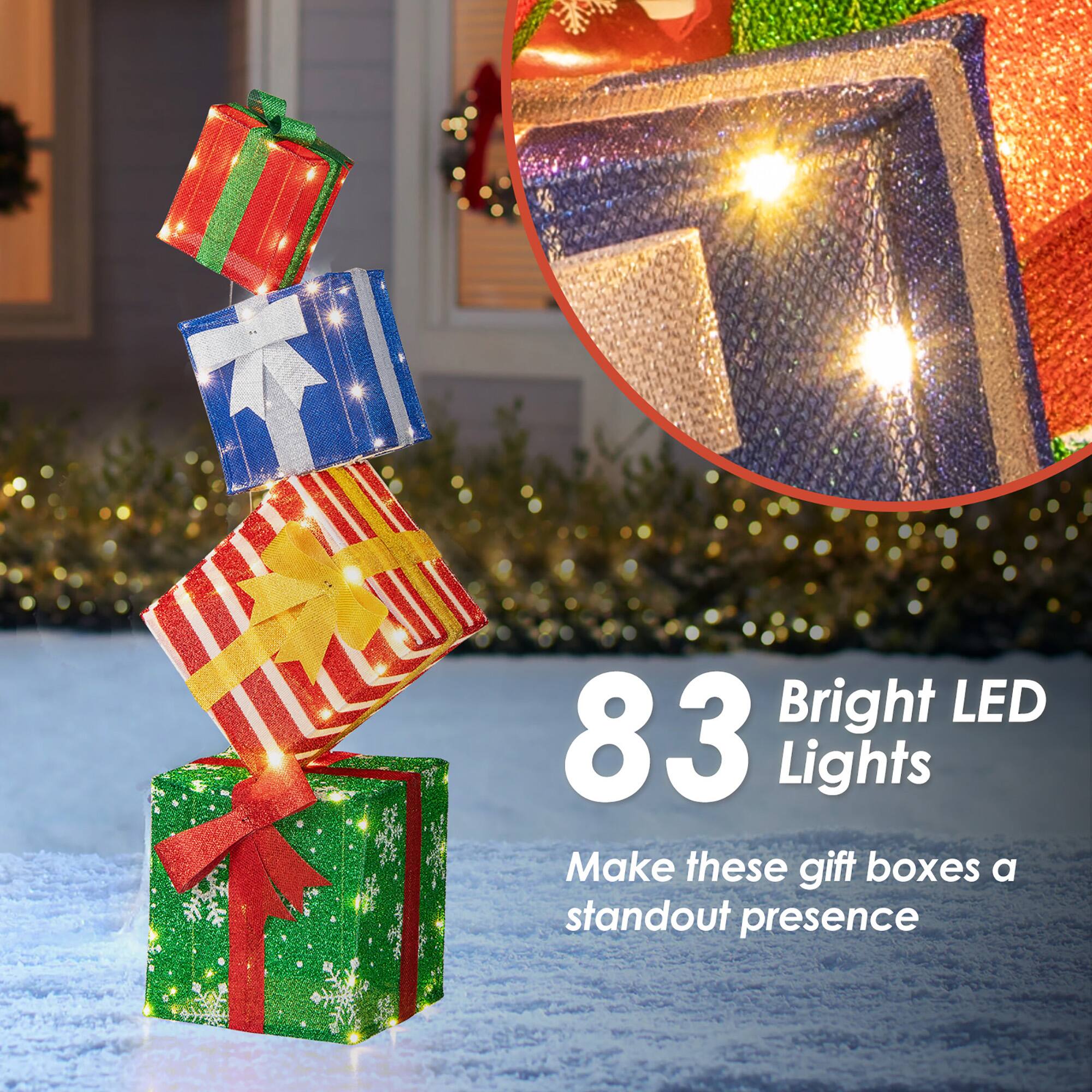 Gymax 48'' Lighted Stacked Gift Boxes Light up Box Tower Christmas ...