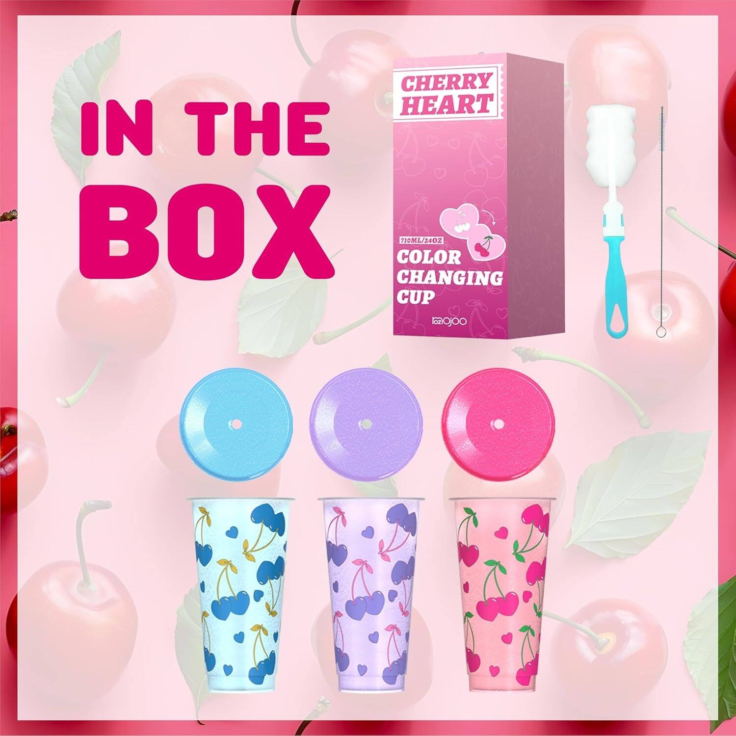 PARKER SLATER 3 pack 24oz glitter cherry color changing plastic cups ...