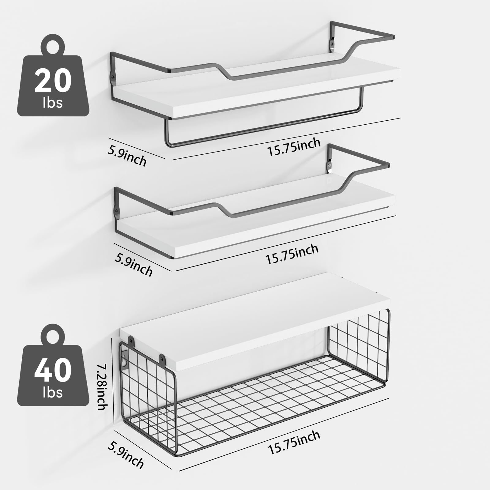 Dazzed Corner Set of 3 Floating Shelves Wall Mounted, Wood Bathroom ...