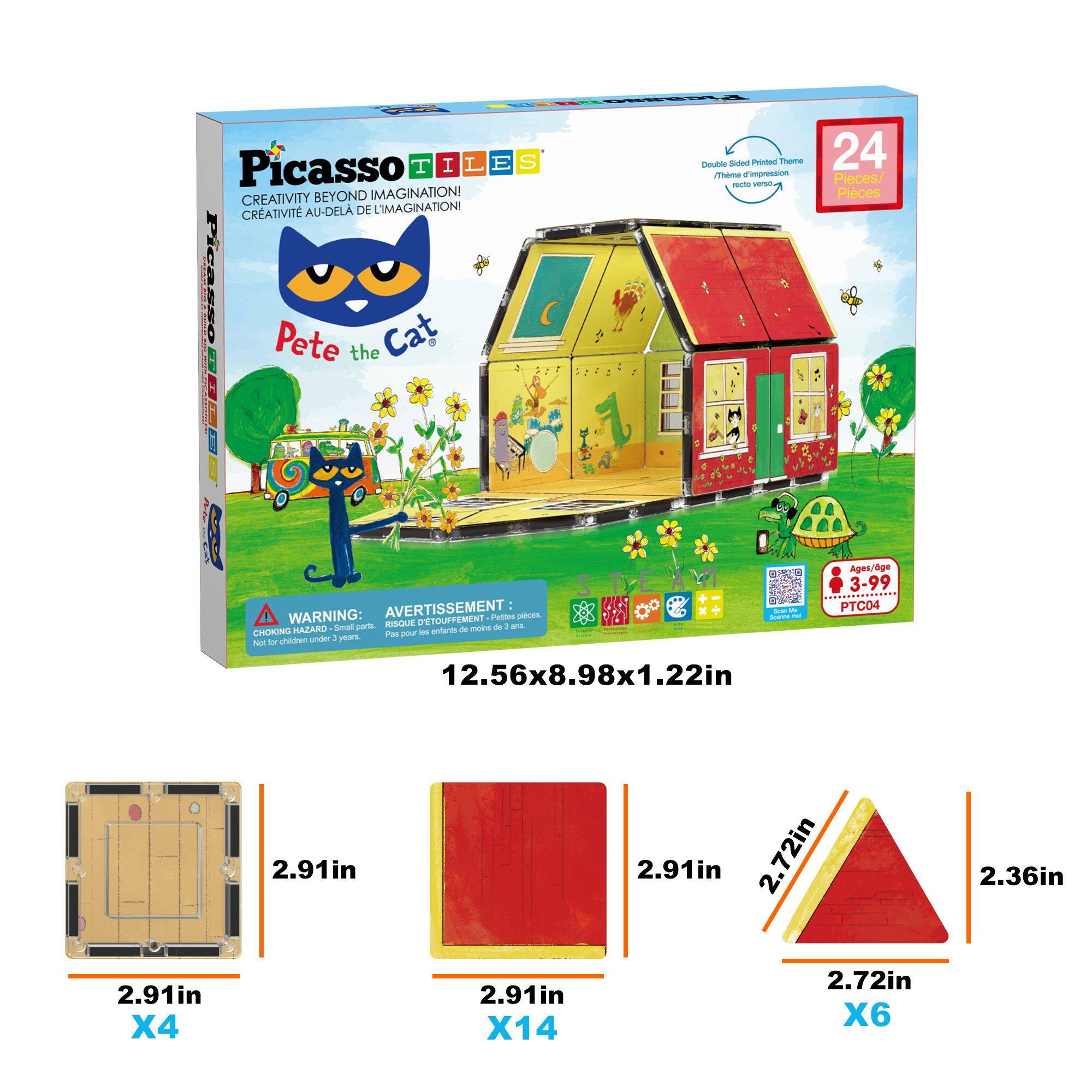 PicassoTiles PICASSO TILES 24 PC Pete The Cat Magnetic Tile House Set ...