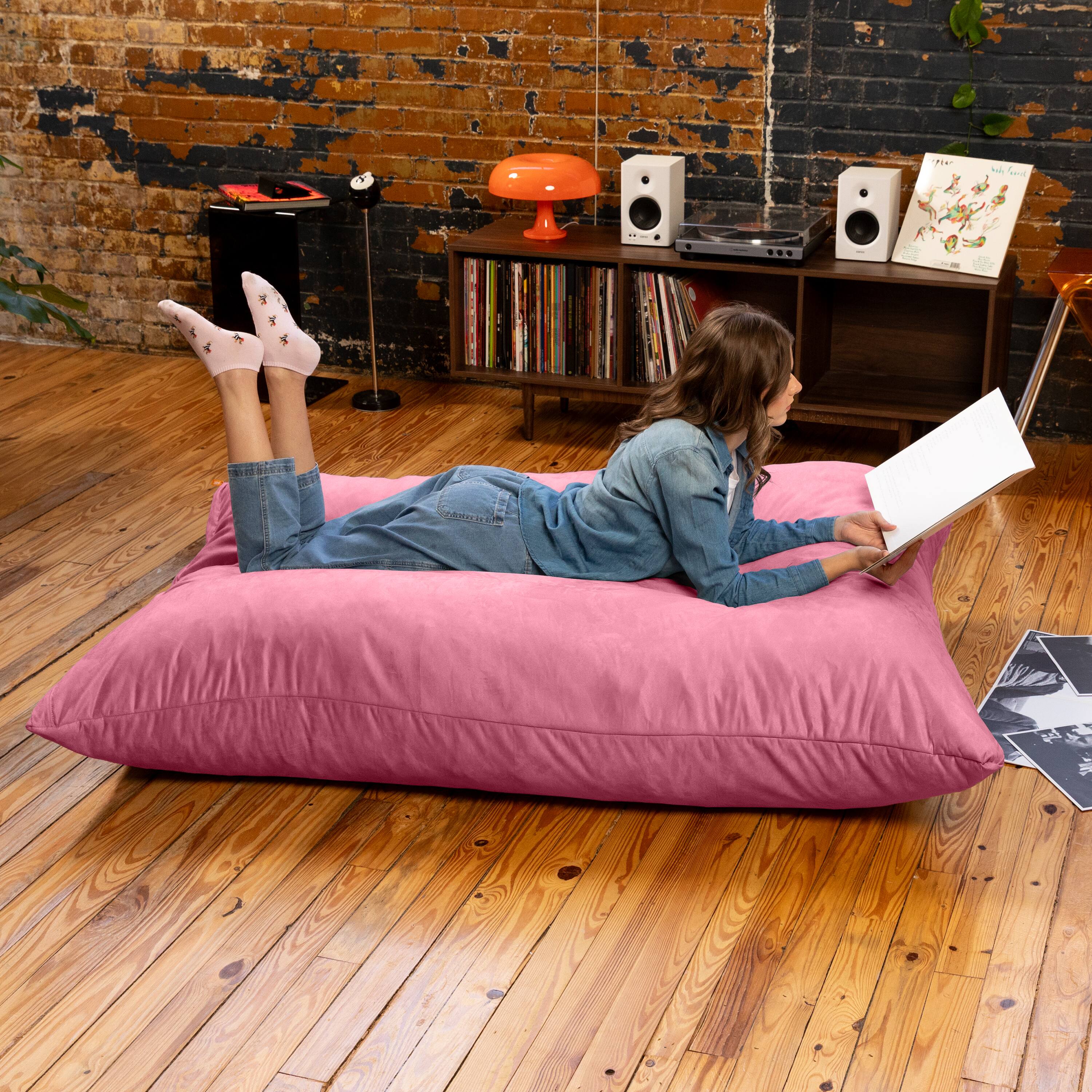 Jaxx Pillow Saxx 5.5 Foot Huge Bean Bag Floor Pillow and Lounger Pink ...