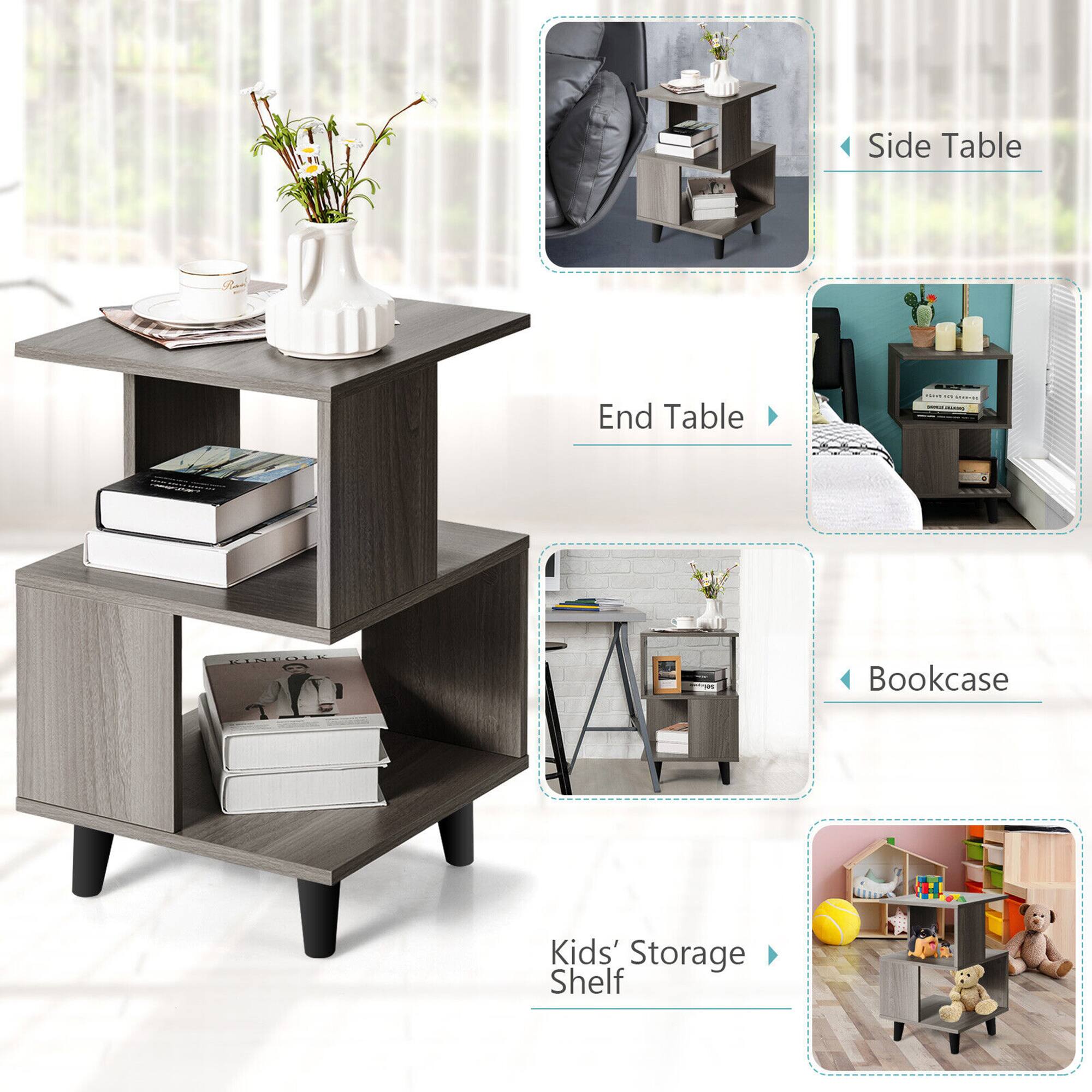 Gymax 2 PCS Nightstand Set Modern Side End Table Storage Shelf Grey ...