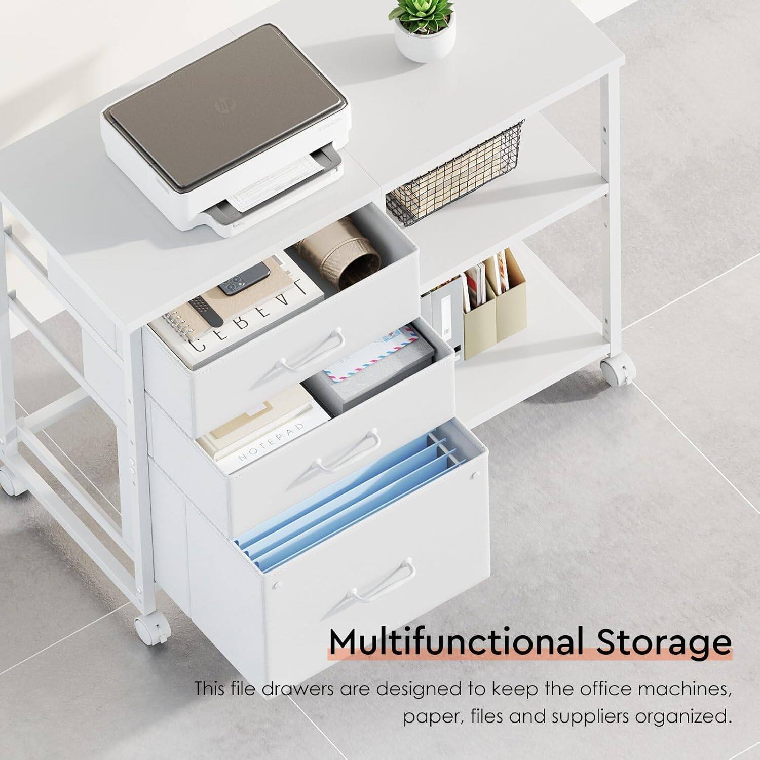 AENKYO 3 layer Mobile Filing Cabinet with Wheels Rolling Printer Stand ...