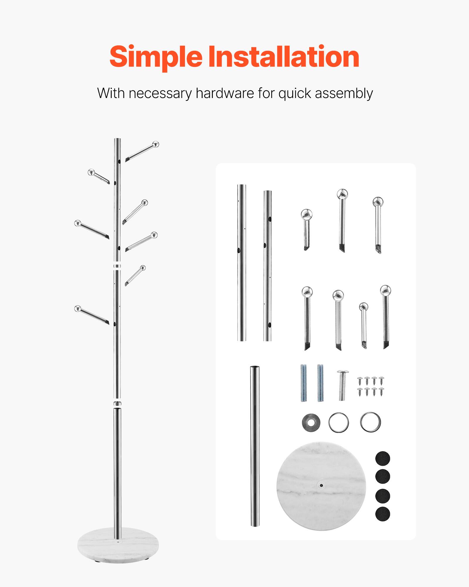 VEVOR Coat Rack, Freestanding Coats Rack Stand with Stable Marble Base ...