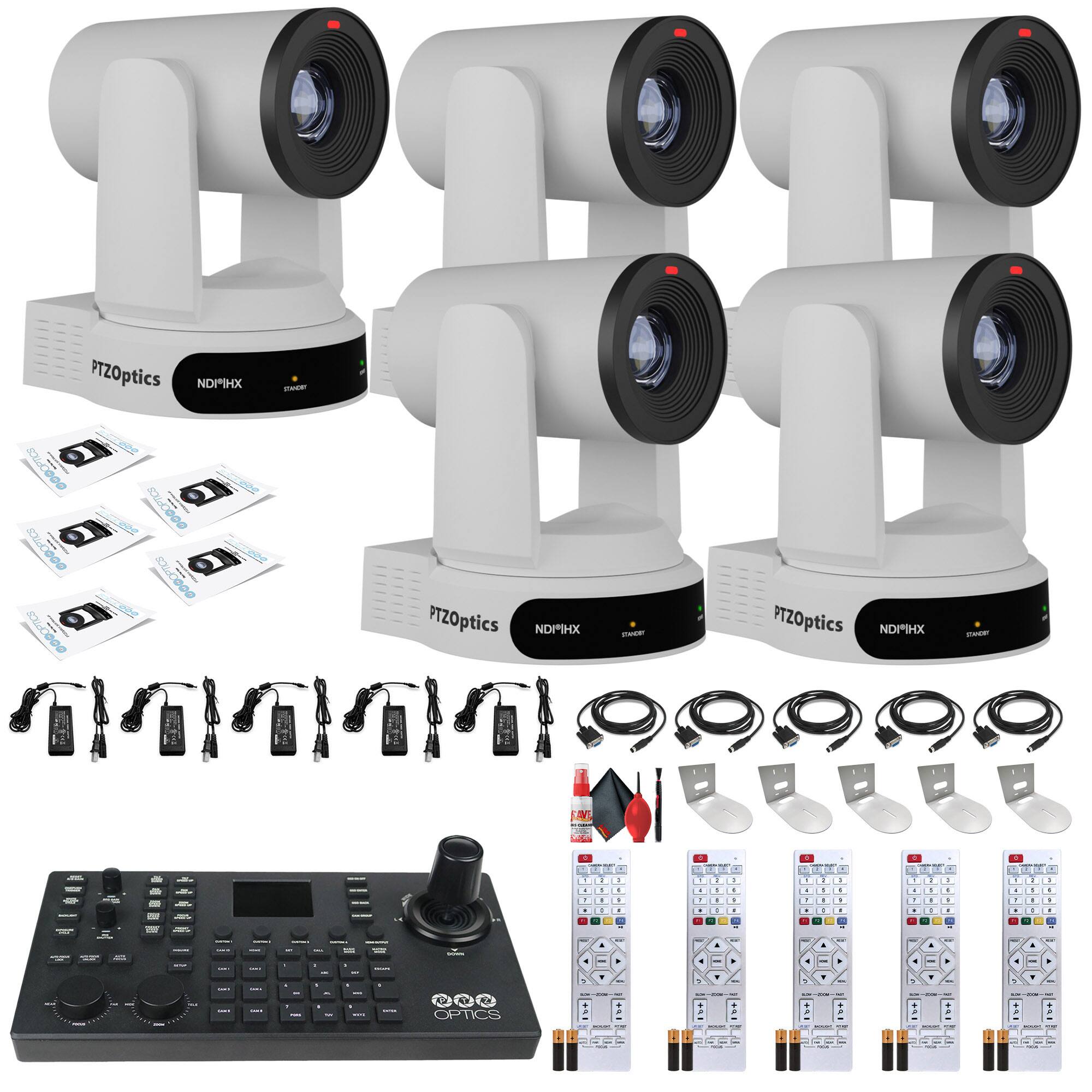 5 x PTZOptics Move 4K PTZ Camera with 30x Zoom (White) (PT30X 4K WH G3) + SuperJoy PTZ ...