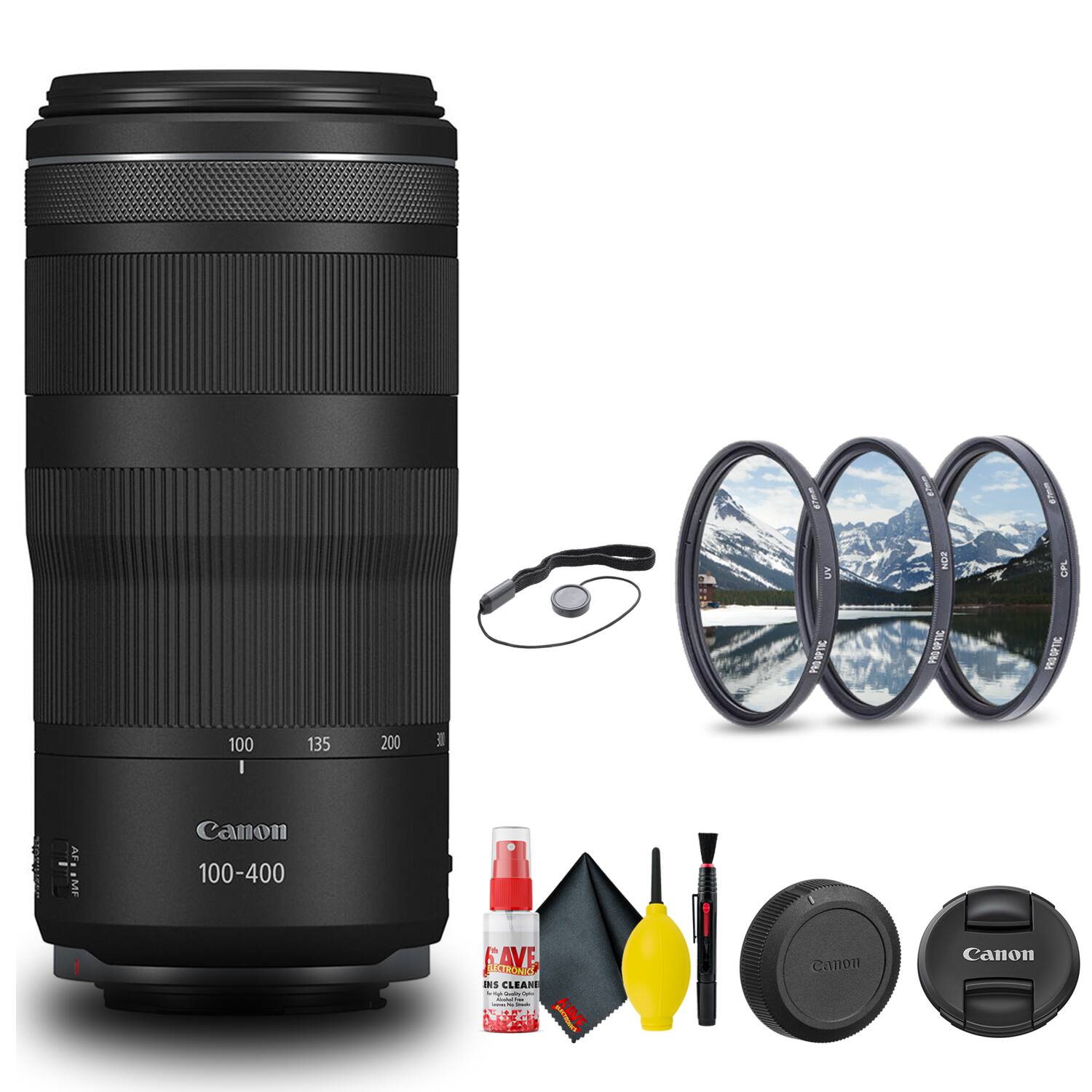 Canon RF 100 400mm f/5.6 8 IS USM Lens (5050C002) + Filter + Cap Keeper ...