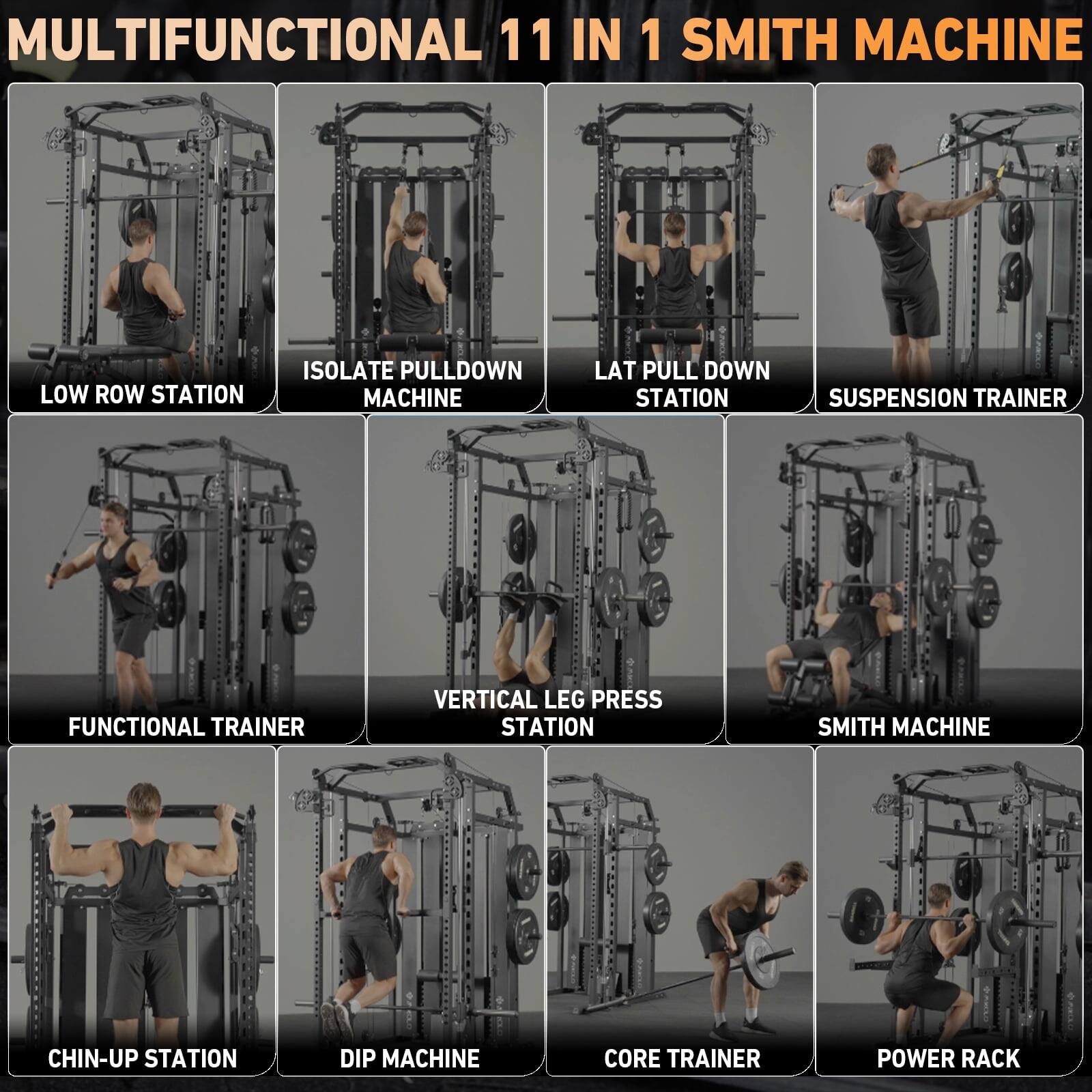 Mikolo Functional Trainer & Smith Machine, 2×2"Uprights (33 Holes ...