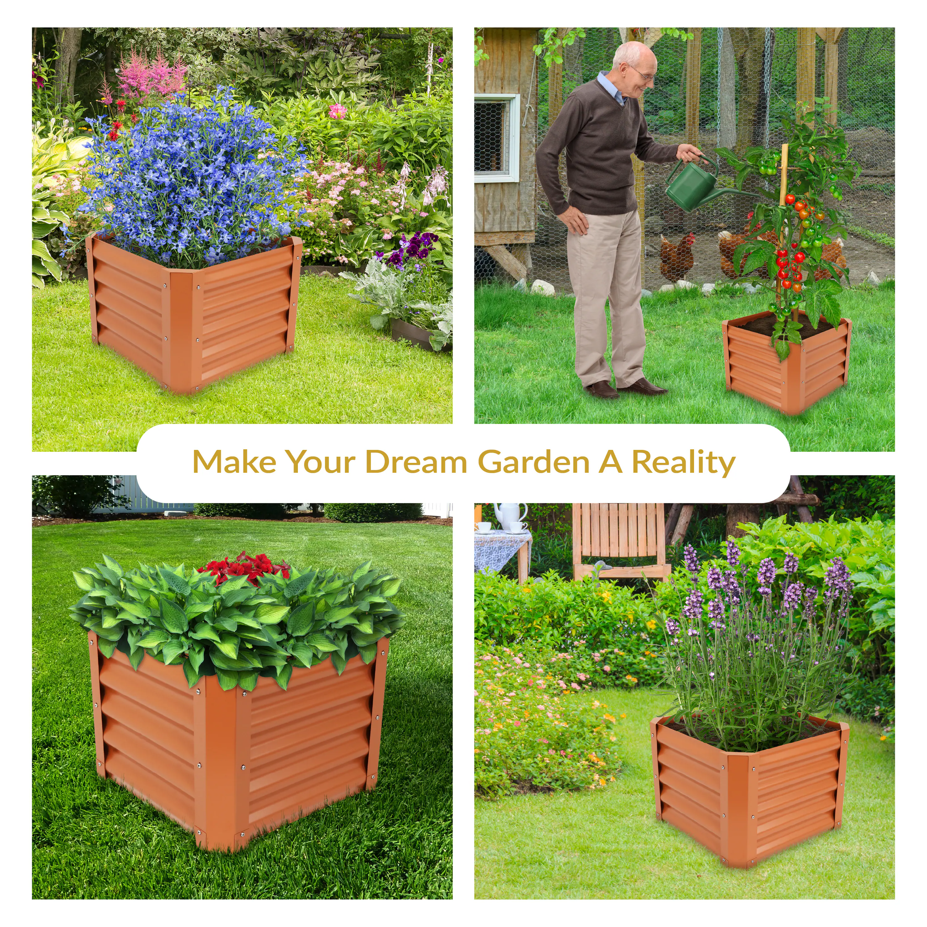 Sunnydaze Powder Coated Steel Square Raised Garden Bed 22 in Brown RCM ...