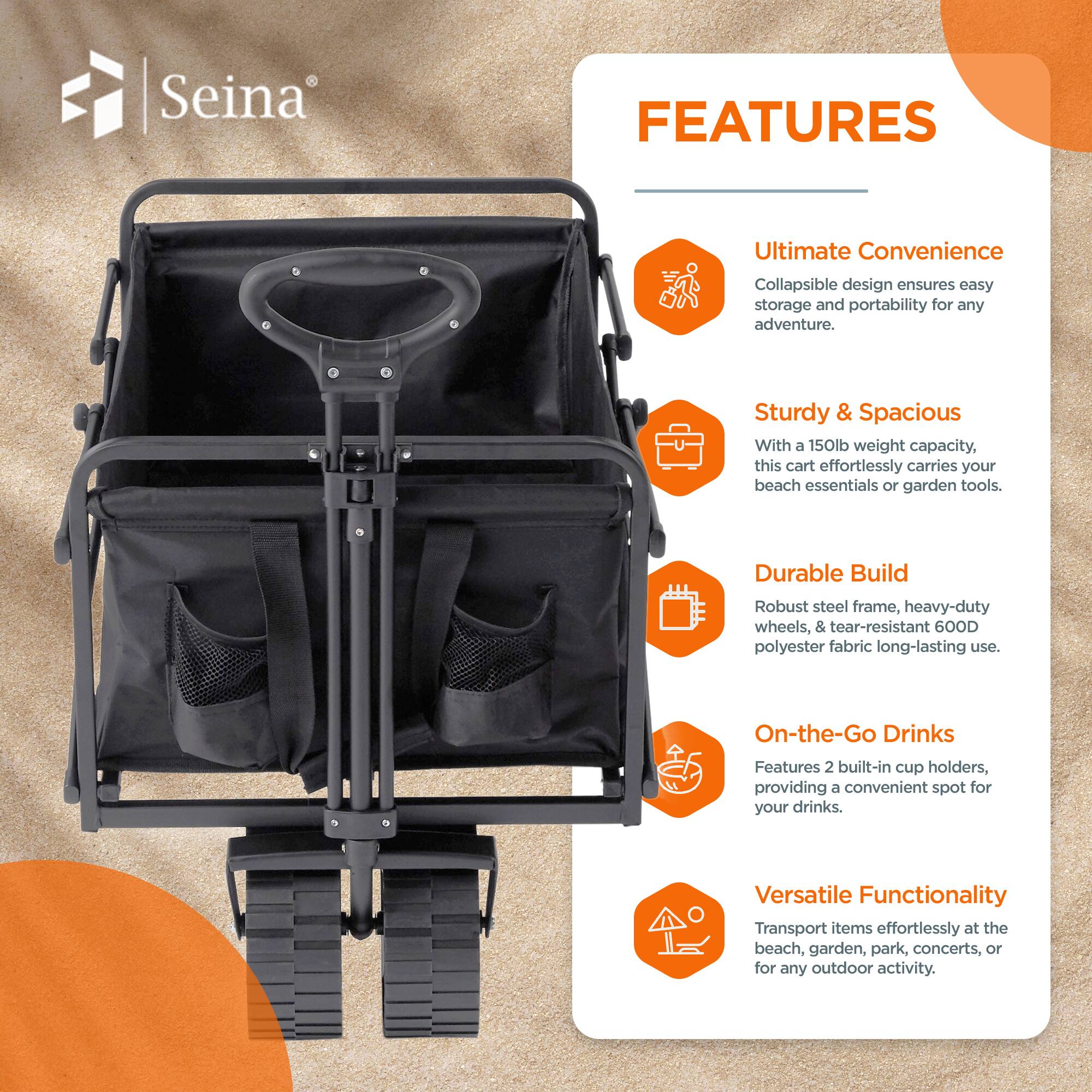 SEINA 150lb Capacity Collapsible Steel Frame Outdoor Utility Wagon Cart ...