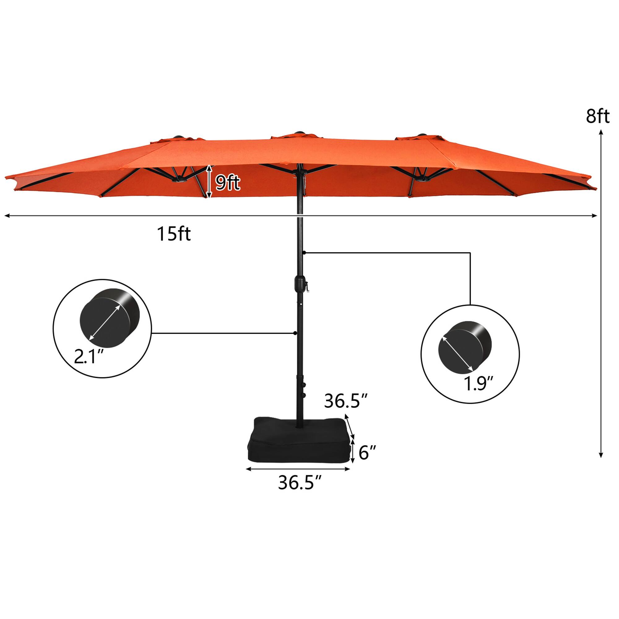 Gymax 15 ft Double Sided Patio Twin Umbrella Extra Large Market ...