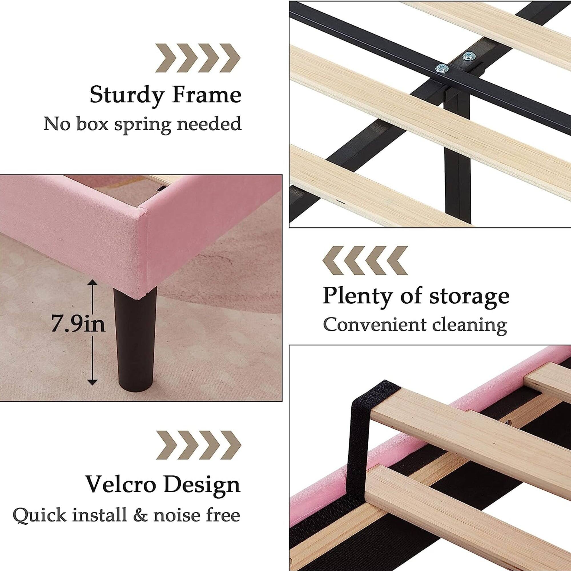 Vecelo Queen Upholstered Platform Bed Frame with Tufted Adjustable ...