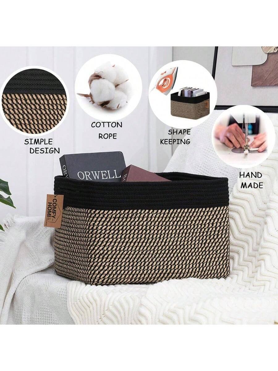 Live At Space 3PACK Cotton Rope Square Basket with Handles ShelvesDog ...