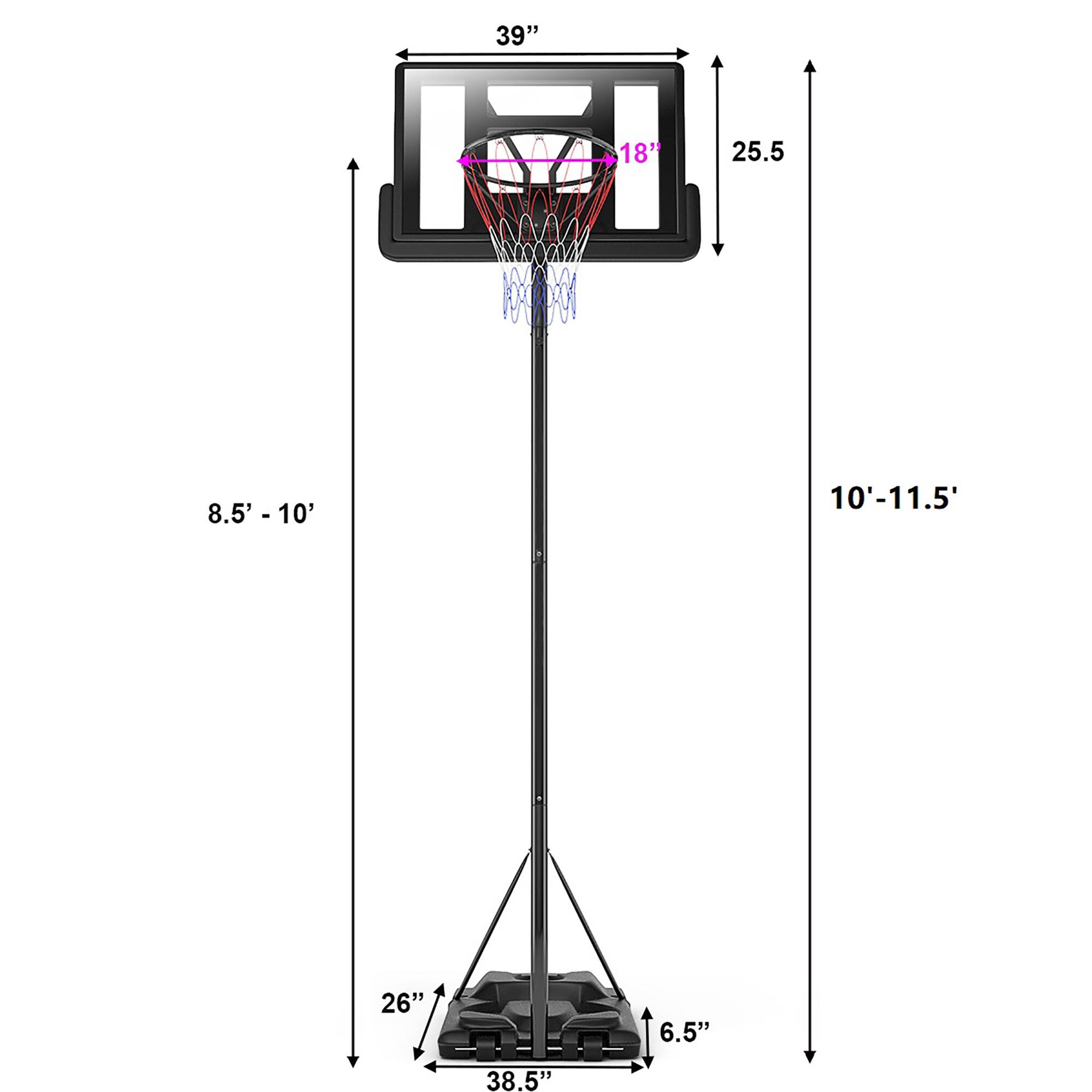 Costway Height Adjustable Portable Basketball Hoop System Shatterproof ...
