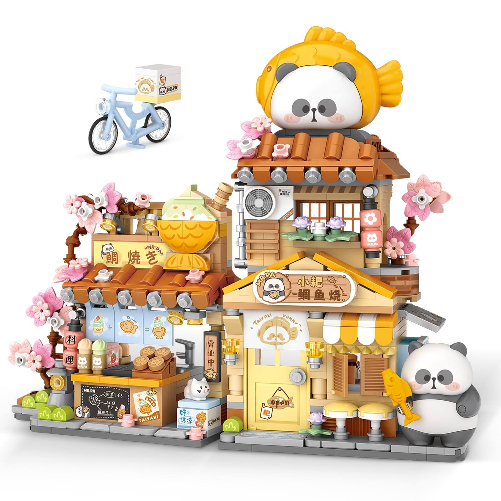 EZTW1 Street View Tea Shop Mini Building Blocks Moc Creative Toys Cute Panda Animals Set For 6 ...