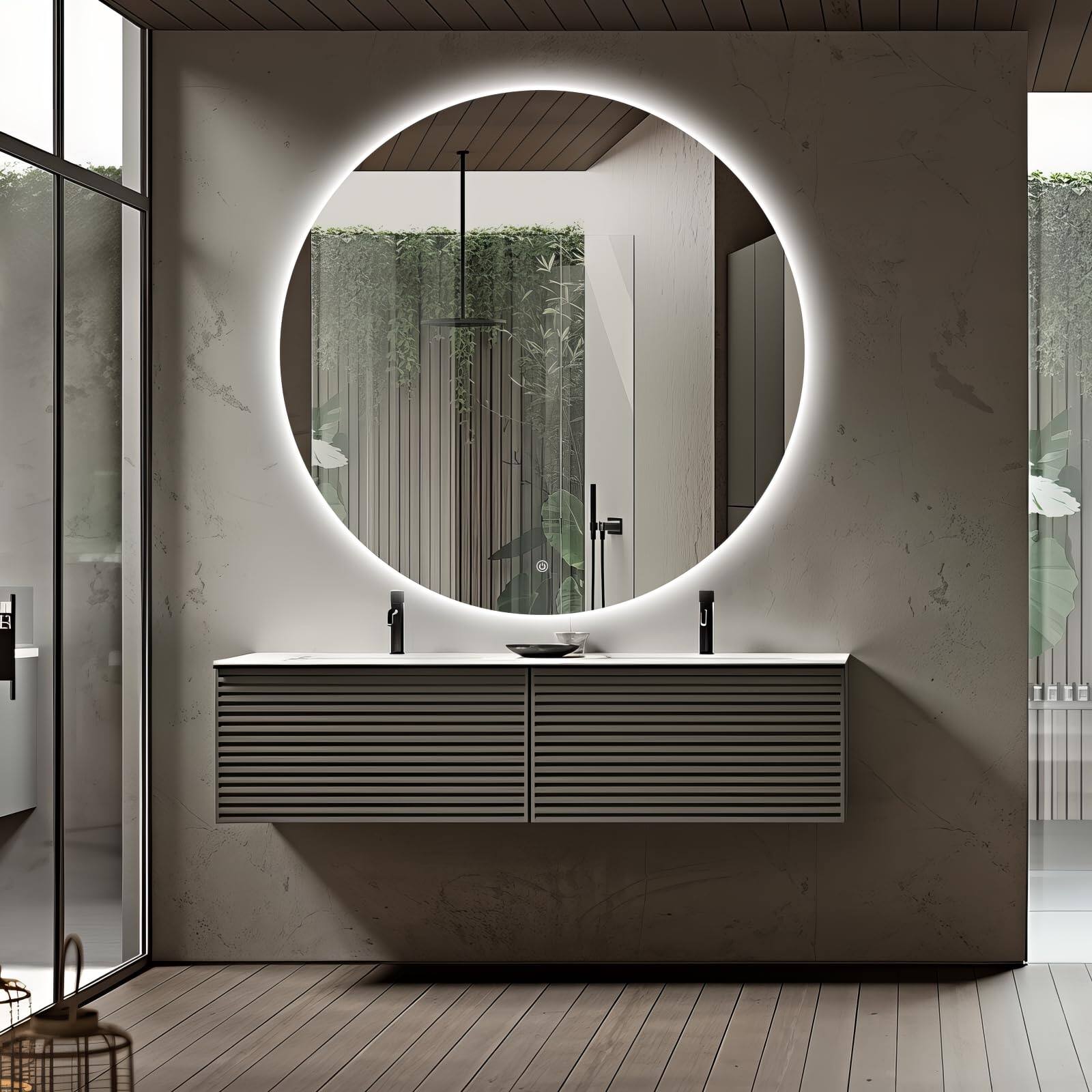 METALTON Round Led Mirror For Bathroom Frameless Backlit Vanity With ...