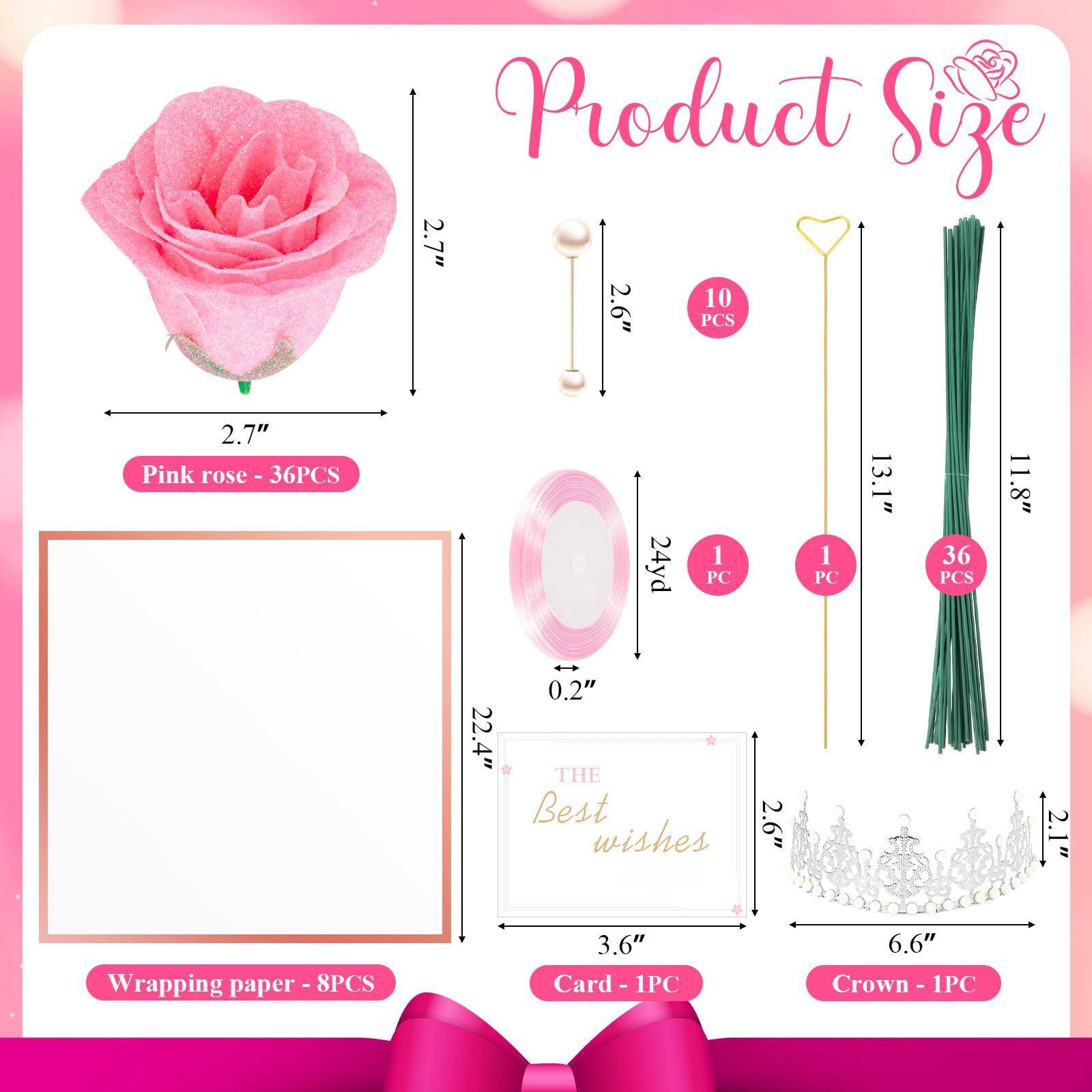 Stylel Star Glitter Roses Bouquet Pink Flower Artificial Flowers With ...