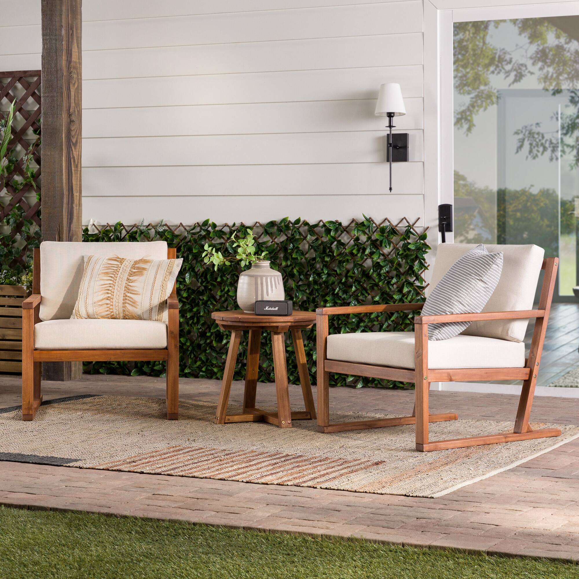Best Buy: Walker Edison Modern 3-Piece Acacia Wood Outdoor Chat Set ...