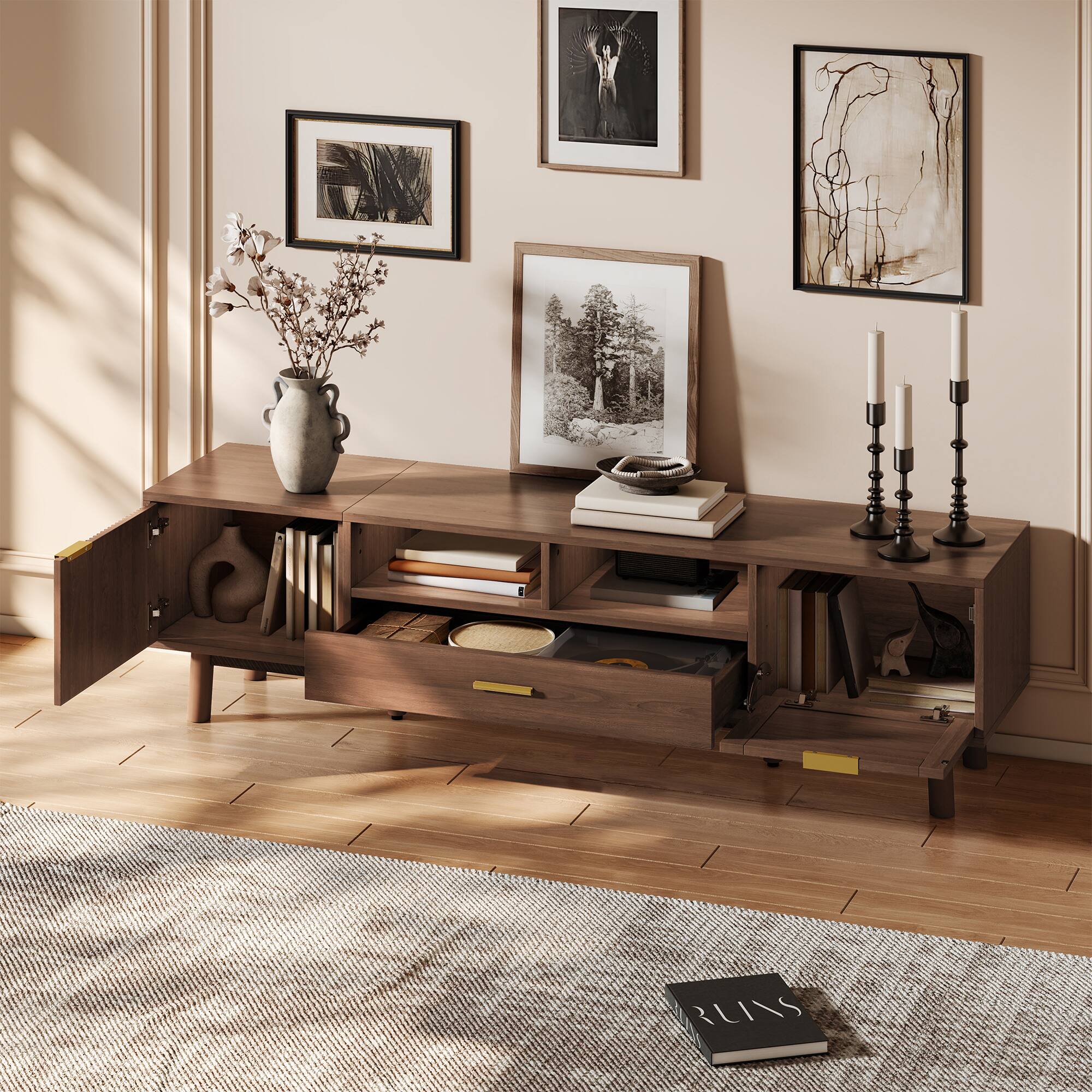 APRILSOUL Wood Fashionable TV Stand for 75in TVs TV Cabinet with Soft ...