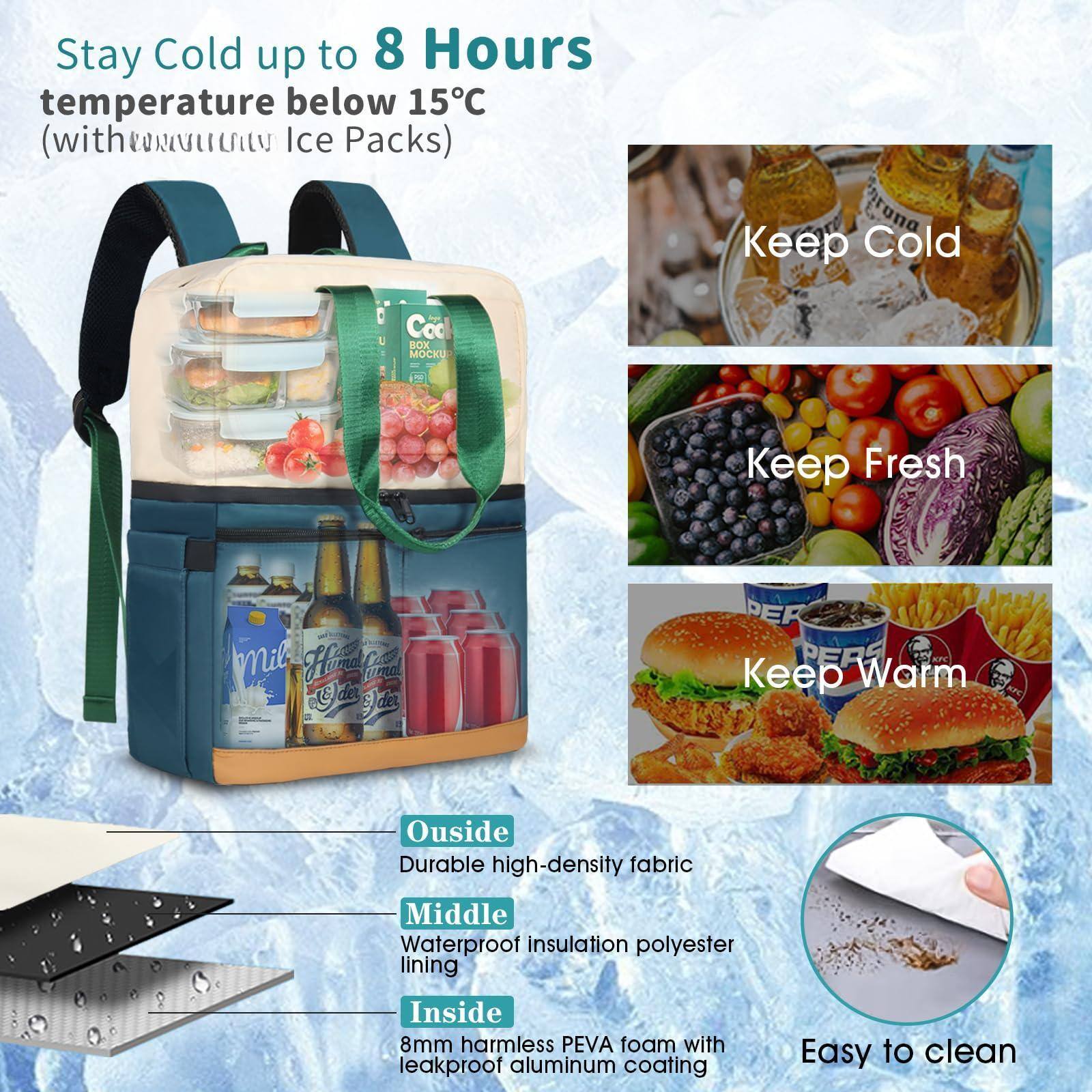 Live At Space Backpack Cooler With Double Decker 12 Ice Packs Keeps 36 ...