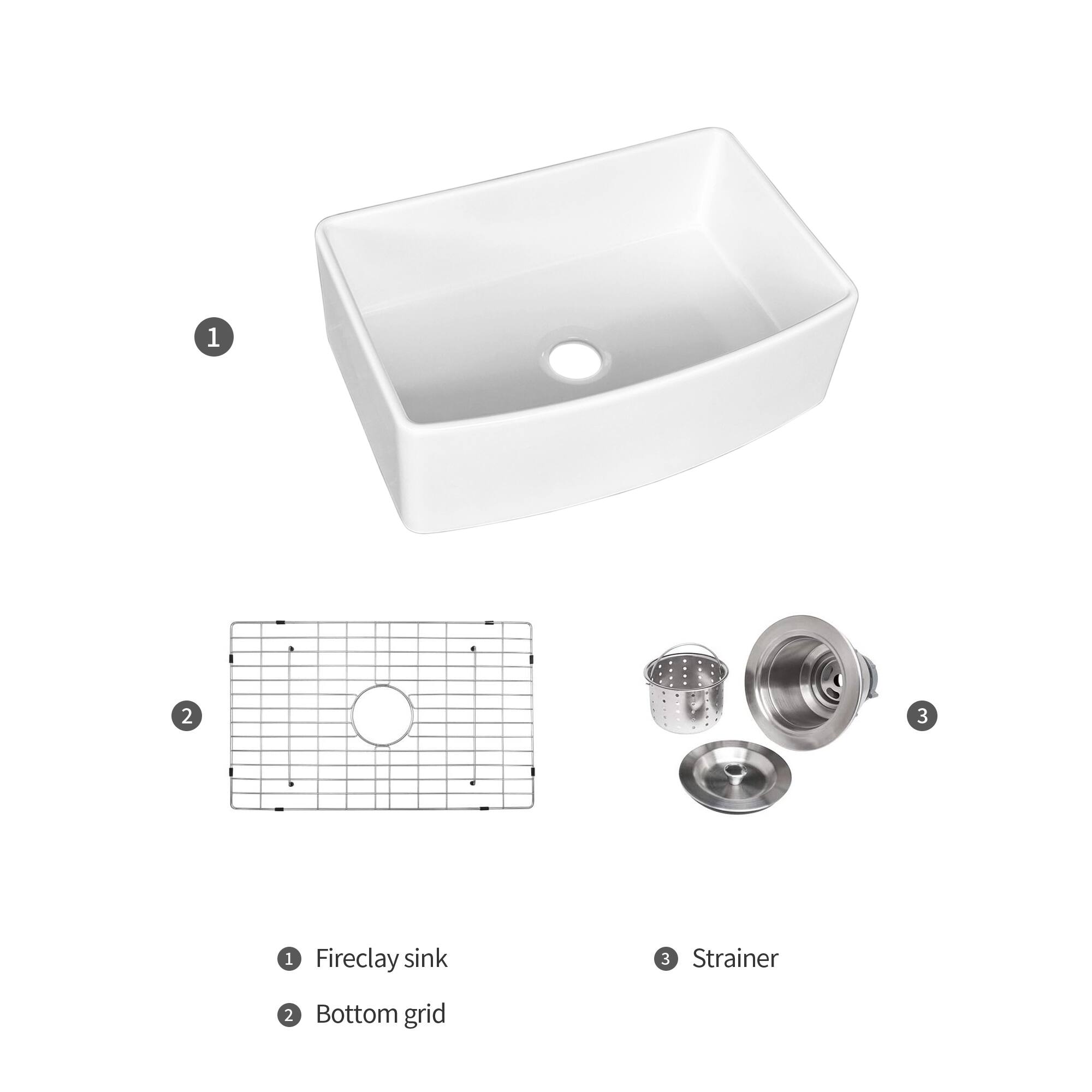 ELEMENT ACE 33 Inch Farmhouse Arch Front Single Bowl Fireclay Kitchen ...