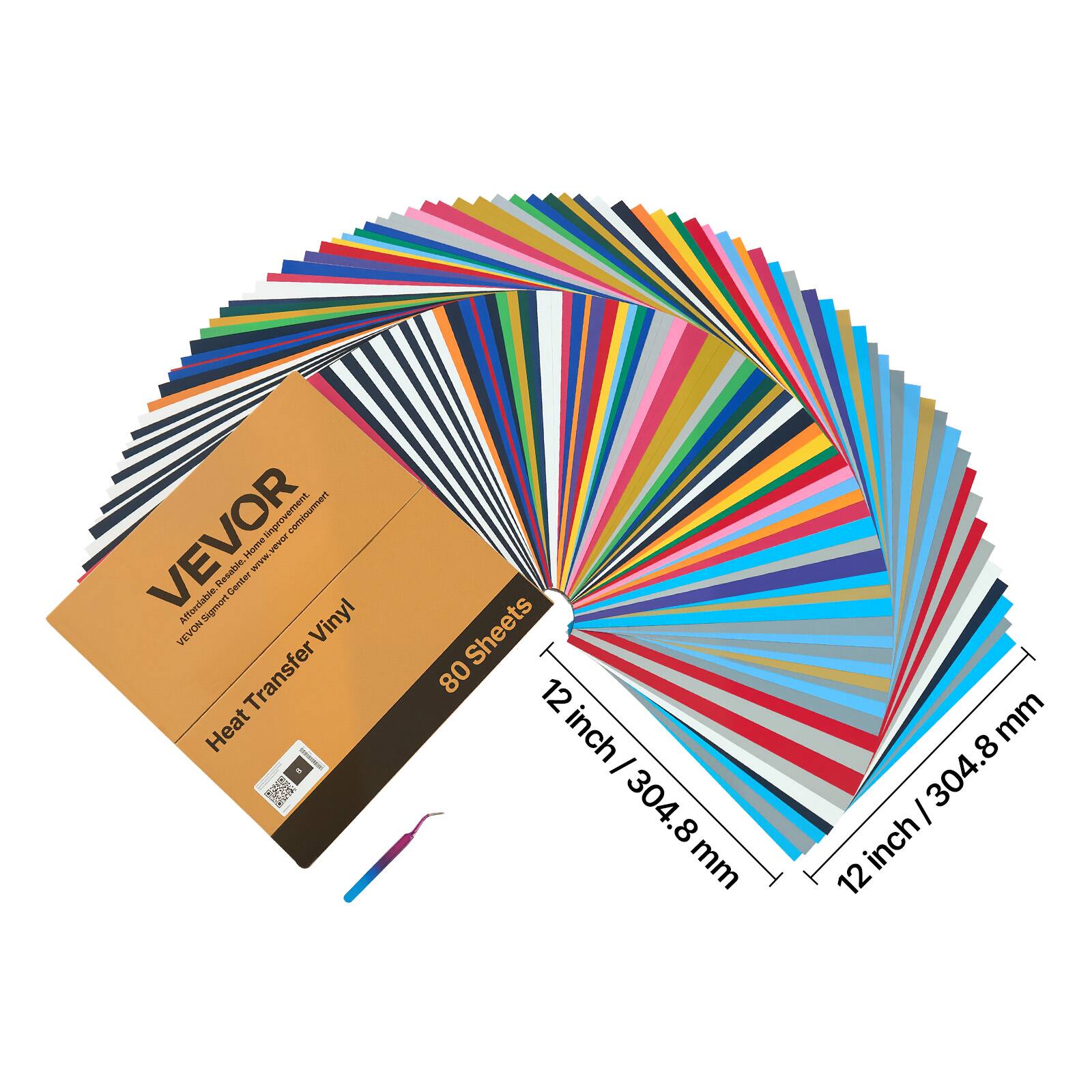 VEVOR Heat Transfer Vinyl, 80 Pack, 12 x 12 in,Assorted Colors HTV Iron ...