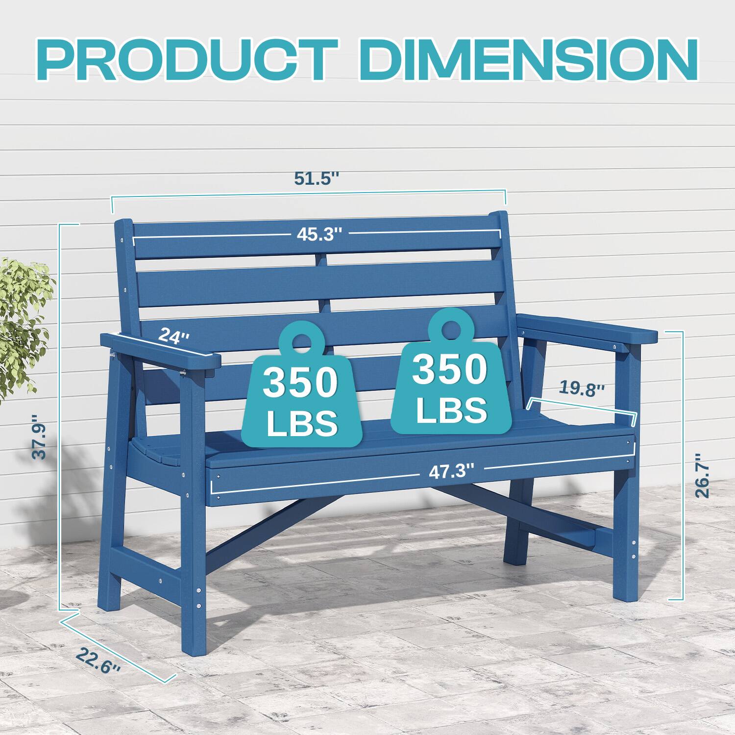 FODINGHILL 51.5" Weatherproof HDPE Outdoor Bench, 2 Person Garden Bench ...