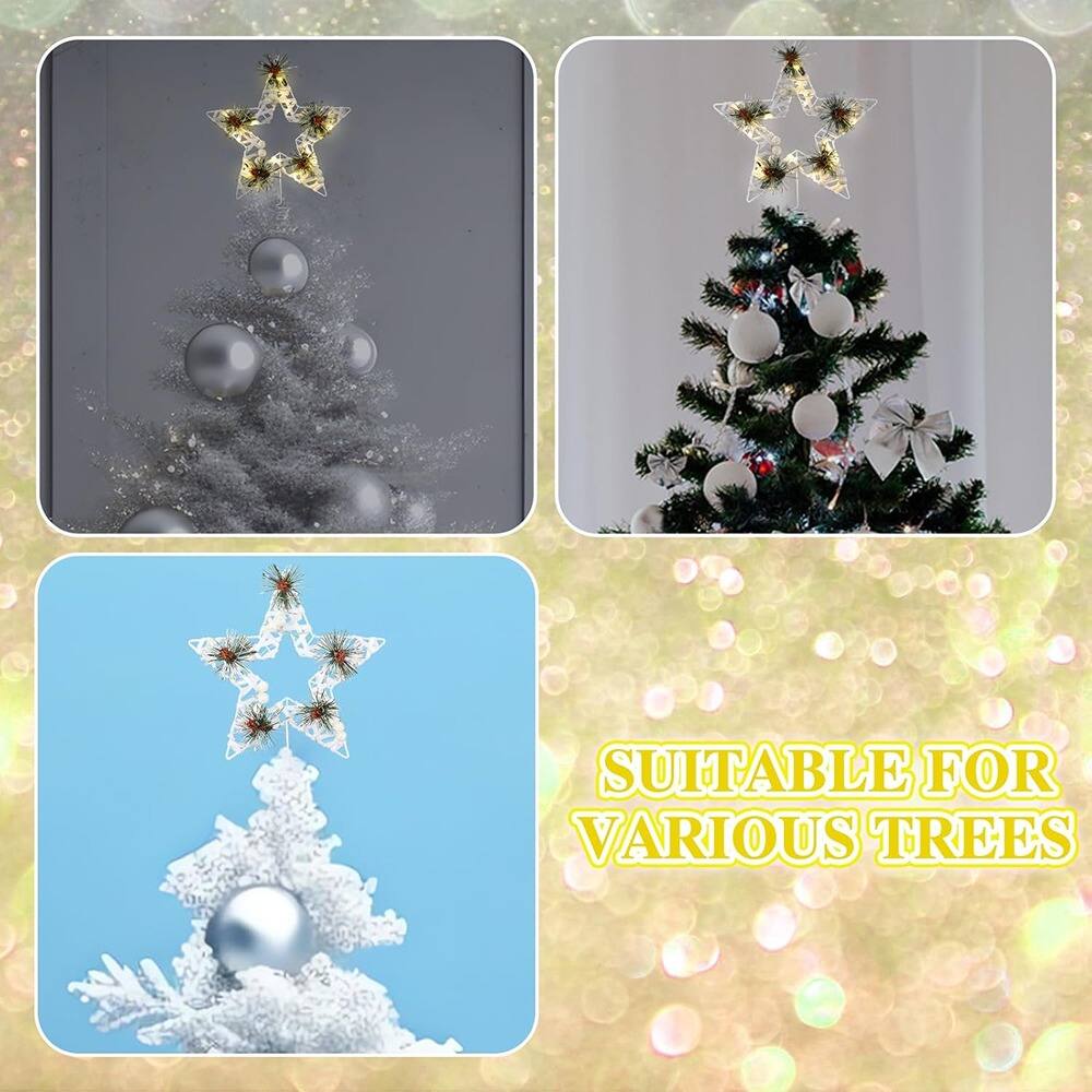 PARKER SLATER 8"x11" Rustic White Star Tree Topper – 30 Lights ...