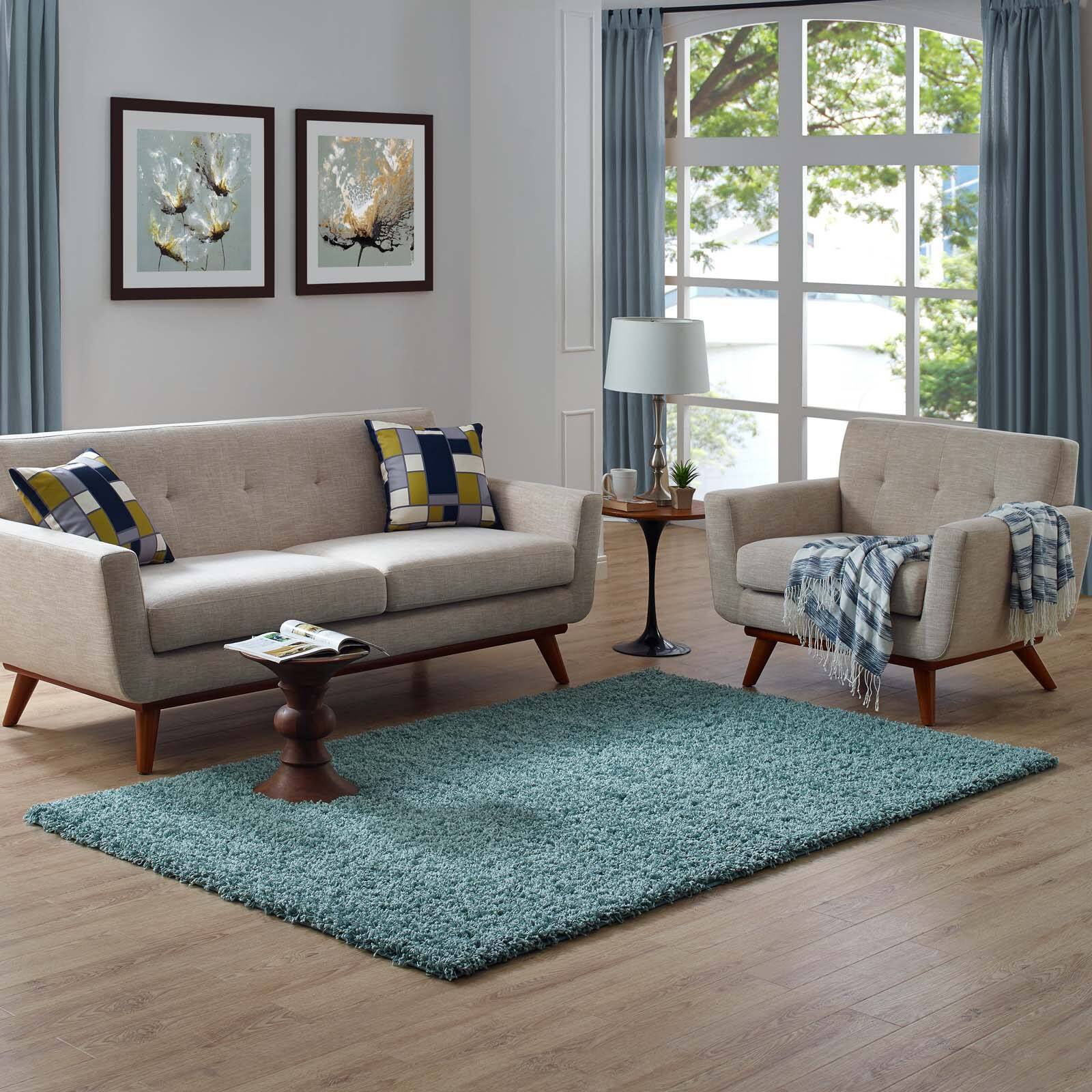 Modway Enyssa Solid Shag Area Rug Aqua Blue and Ivory R-1145E-58 - Best Buy