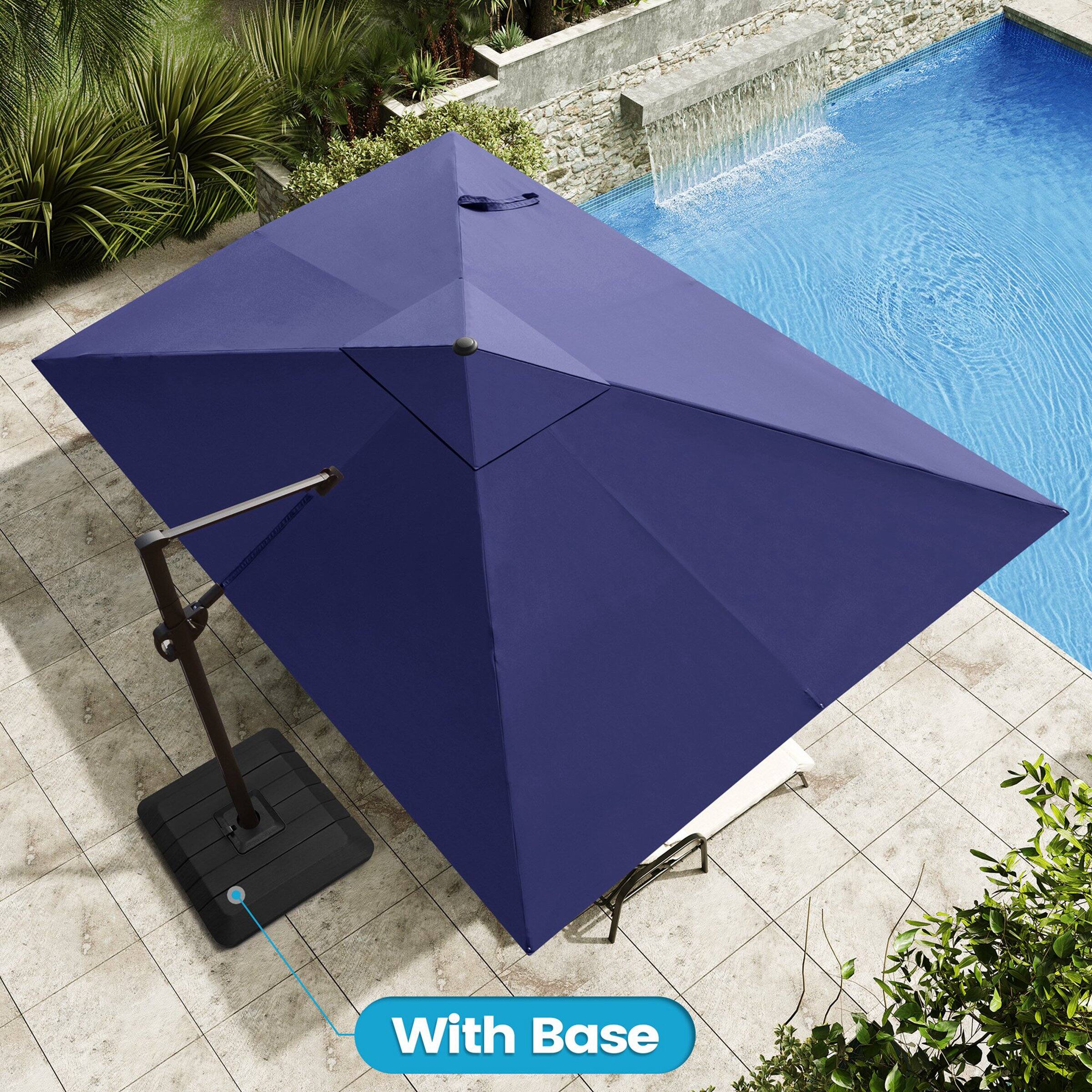 Crestlive Products 9x12ft Aluminum Crank Cantilever Patio Umbrella with Base Navy blue CL-CL ...