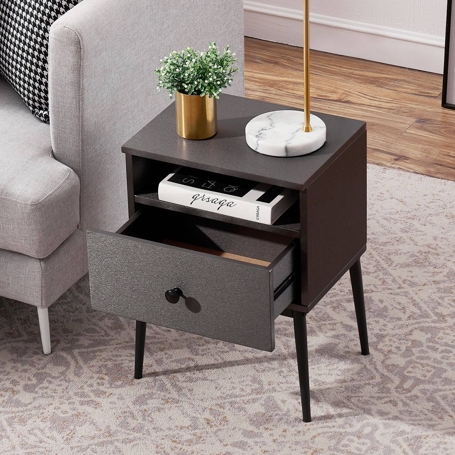 Vecelo Nightstand Set of 2, Bedside Table with Drawer MDF Wood End ...