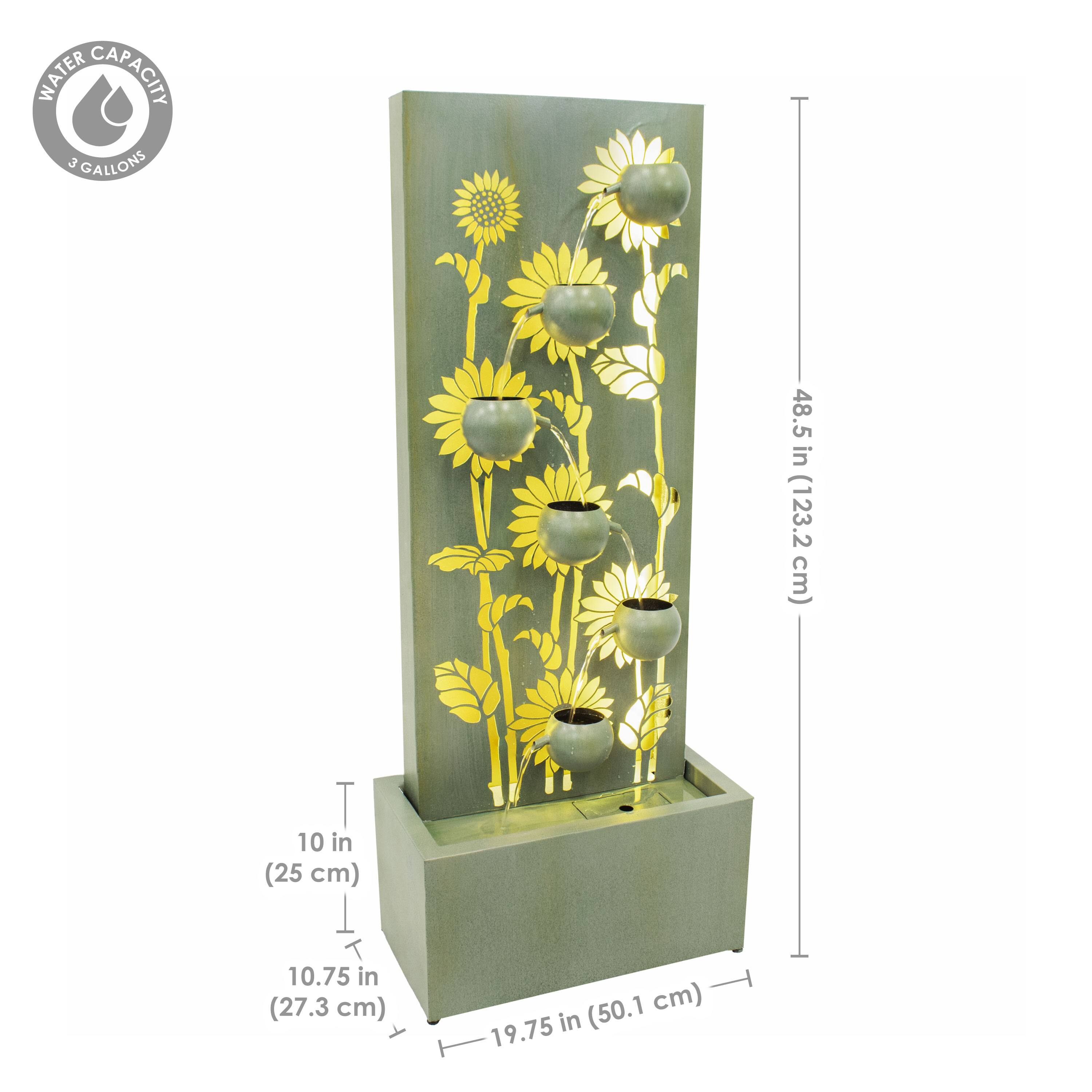 Sunnydaze Sunflower Fields Steel Outdoor Water Fountain with LEDs 48.5" Green MCA-2541 - Best Buy