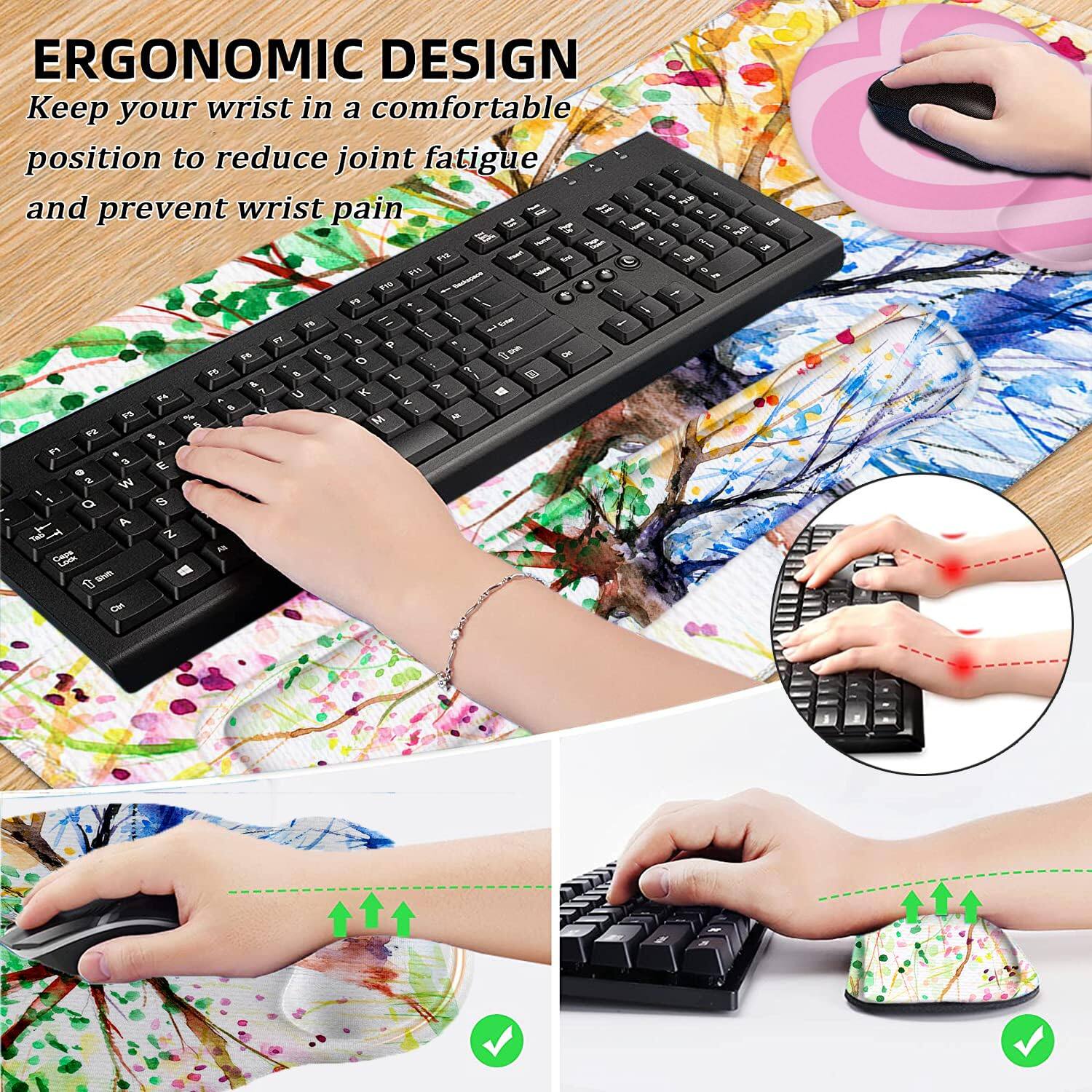 Earthley Blooms Mouse Pad With Wrist Rest Large Gaming Desk Set 4 in 1 ...