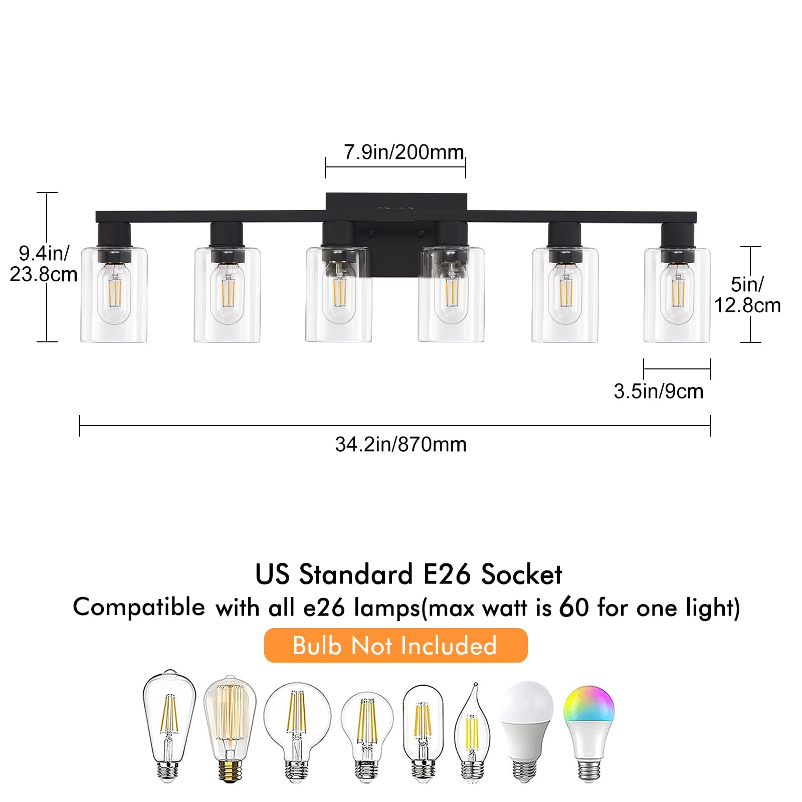 Earthley Blooms Bathroom Light Fixtures 6 light Lighting Over Mirror With Clear Glass Shade ...