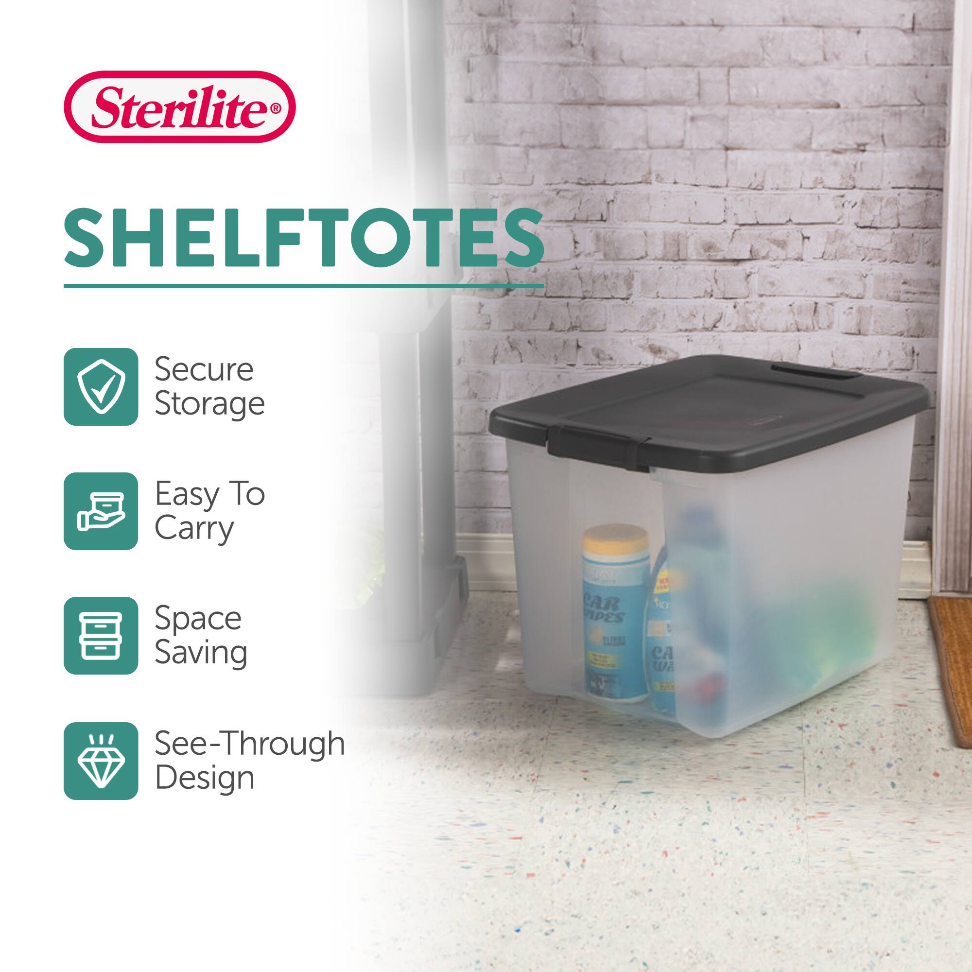 Sterilite ShelfTotes 50 Quart Clear Latched Plastic Storage Container ...