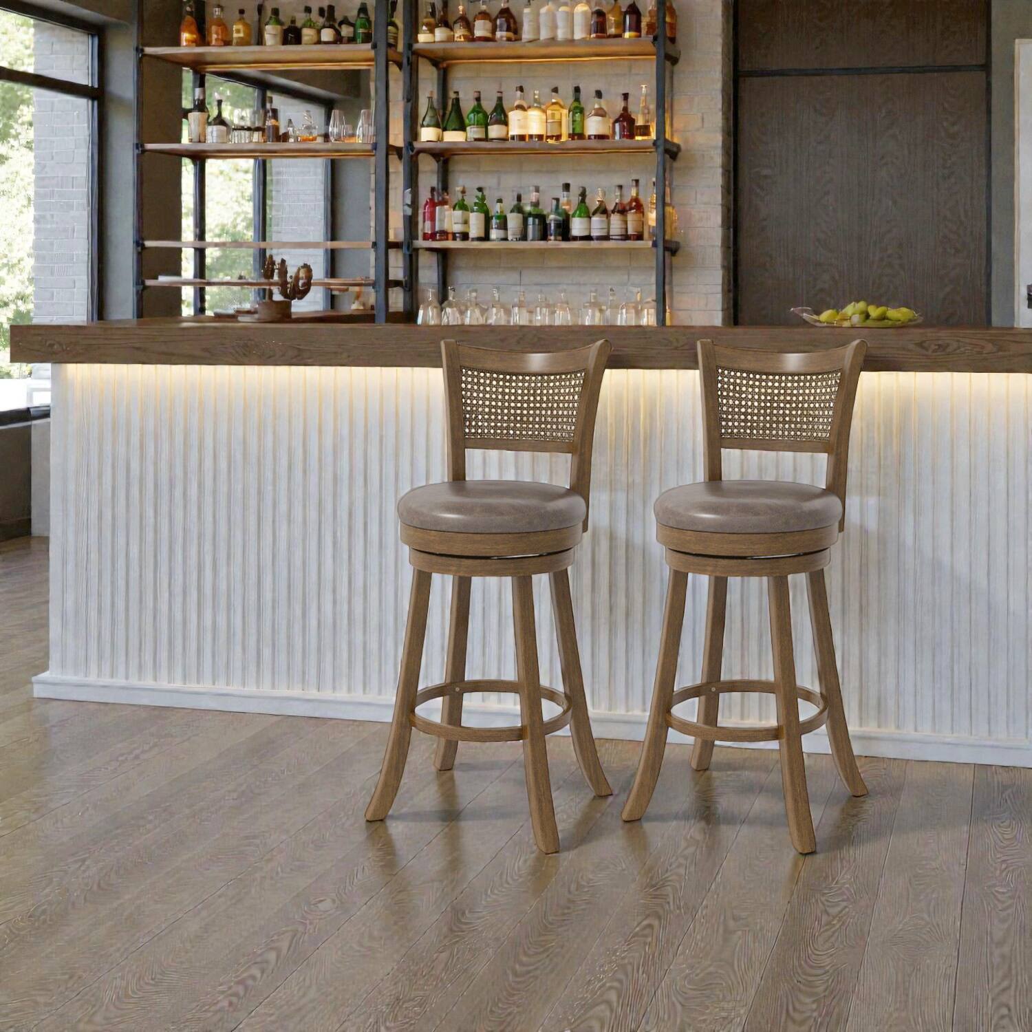 Hivvago Set of 2 Swivel Counter Height Bar Stools with Rattan Backrest ...