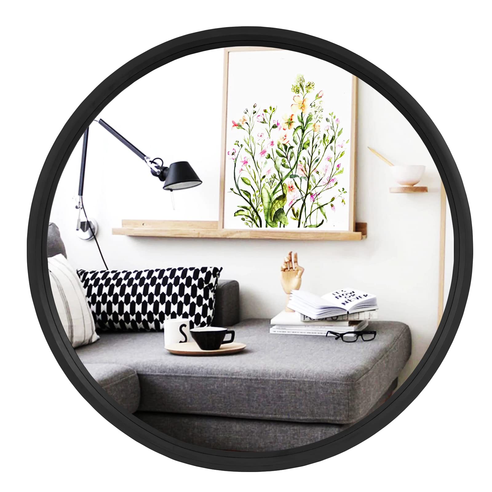 Cedar Assembly Round Wood Mirror Circle Wall For Bathroom Decor Vanity ...