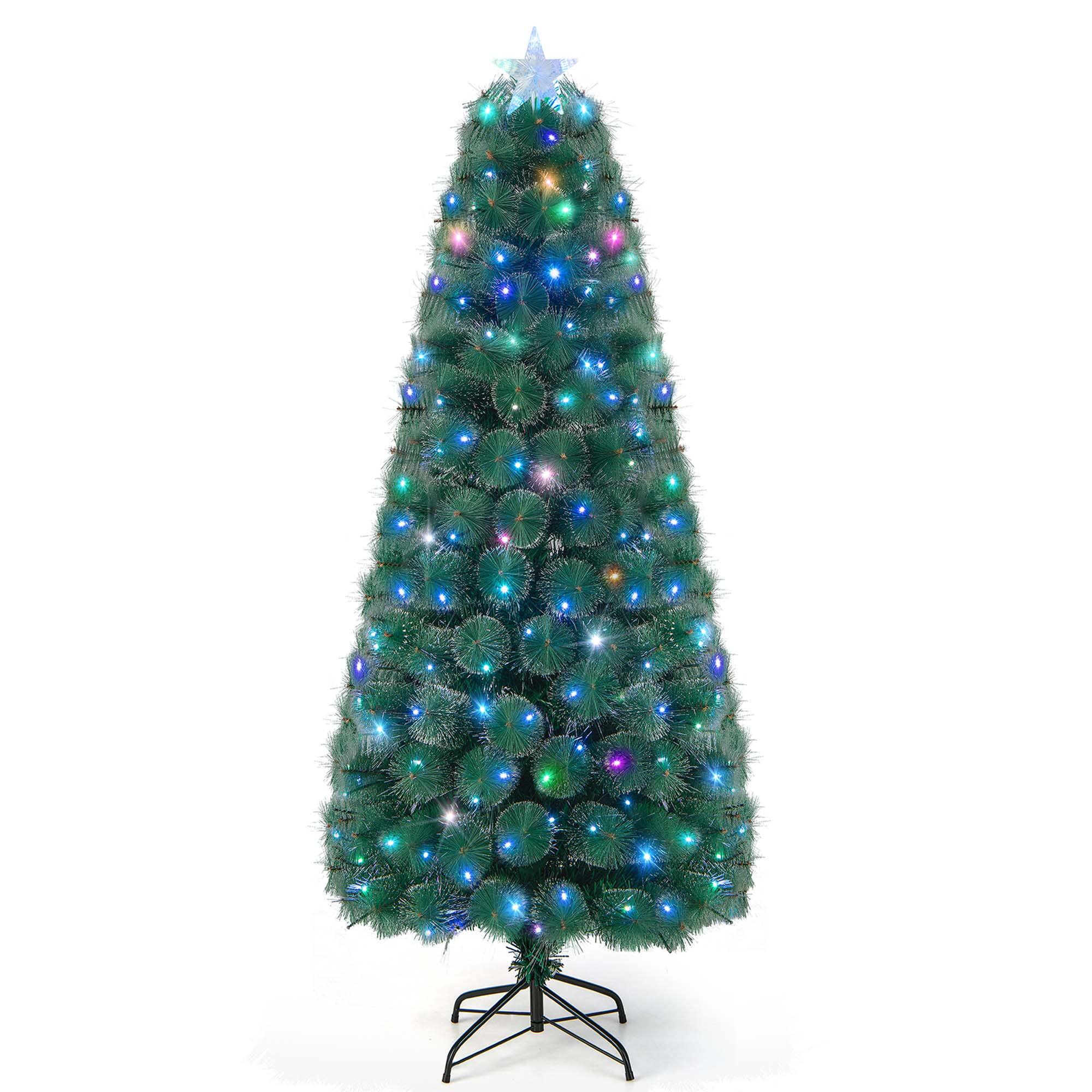 Costway 7 FT Pre Lit Fiber Optic Christmas Tree Xmas Decor with 226 ...