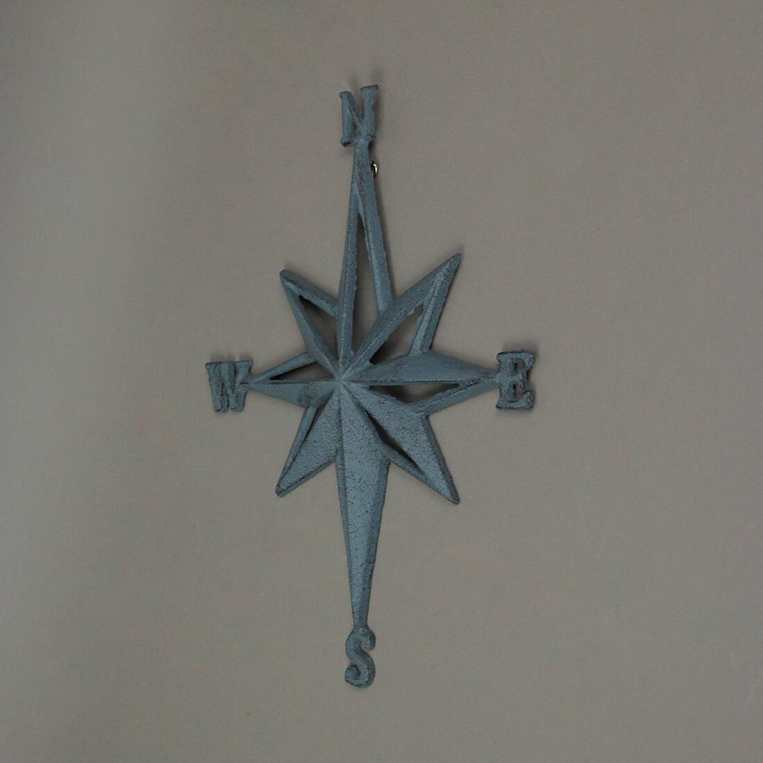 Zeckos Blue Grey Cast Iron Compass Rose Wall Hanging Sculpture Coastal ...
