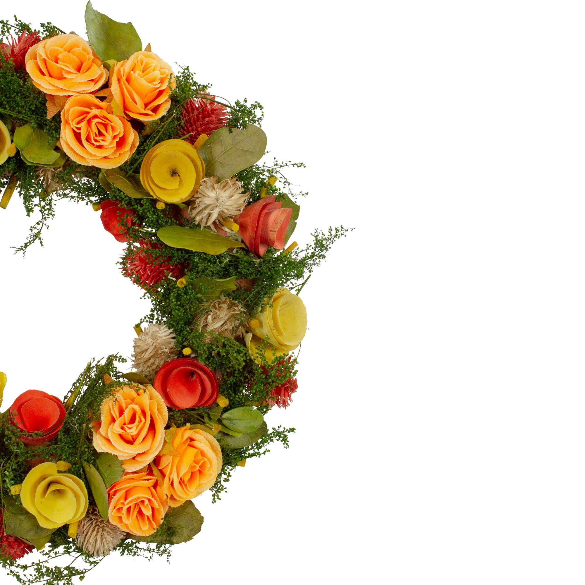 Northlight Shaved Wood Flowers with Moss and Twigs Spring Wreath 12 ...