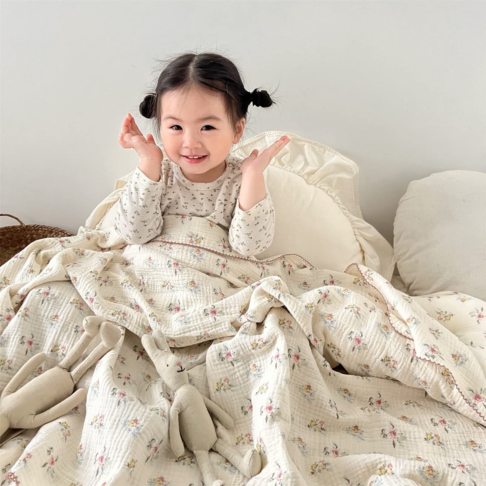 Paradigms Interiors Cotton Muslin Throw Blanket 47''x51'' Reversible ...