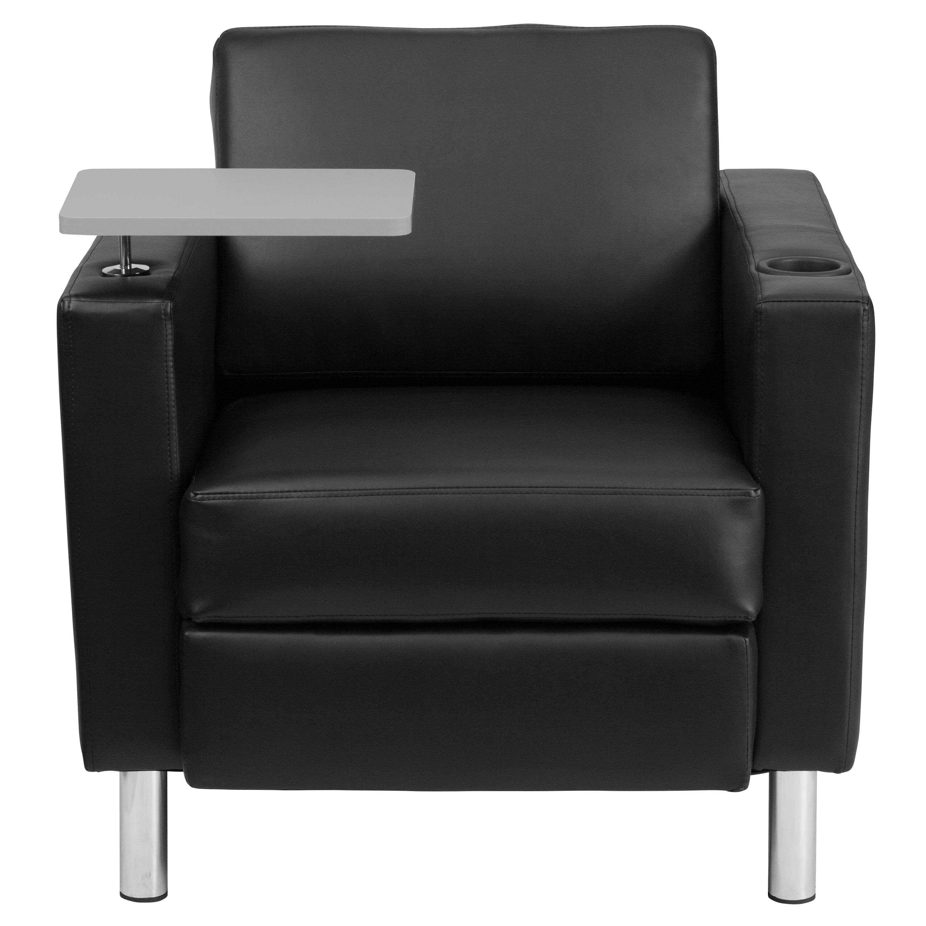 Emma + Oliver Guest Chair with Tablet Arm, Tall Chrome Legs and Cup ...